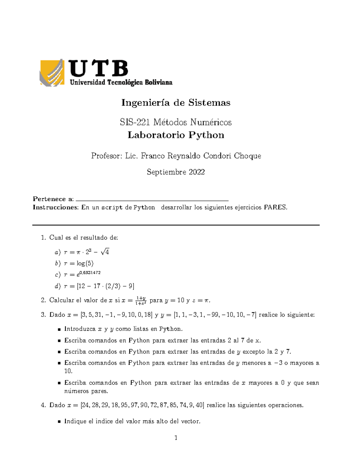 Practica 2 Metodos Numericos python - Ingenier ́ıa de Sistemas SIS-221 ...