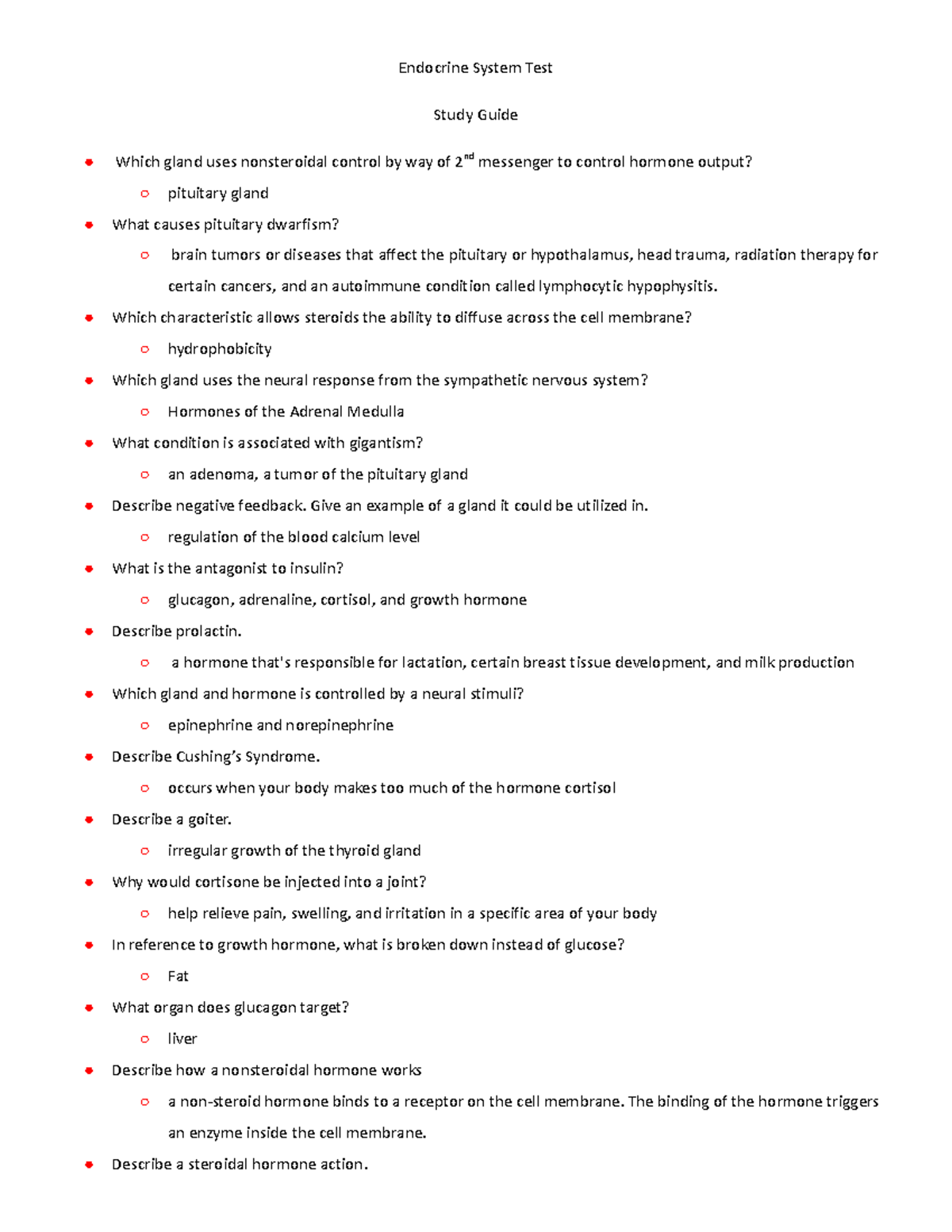 Endocrine System Test study guide - Endocrine System Test Study Guide ...