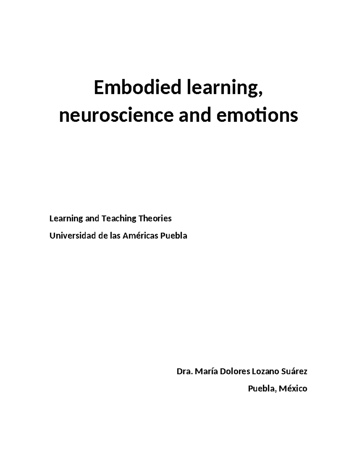 Workbook teorias - Embodied learning, neuroscience and emotions ...