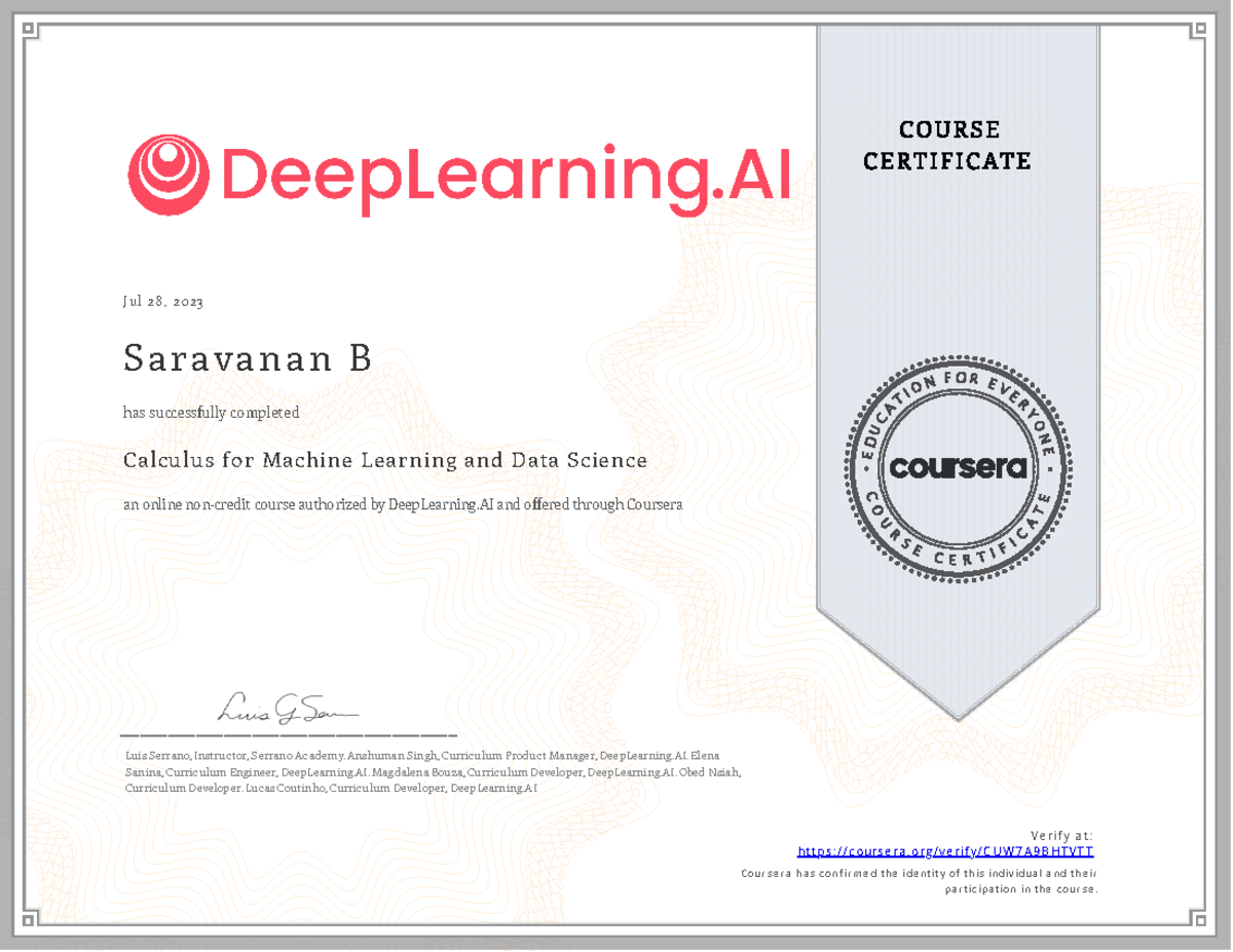 Calculus for Machine Learning and Data Science - J ul 2 8 , 2 02 3 Sa ...