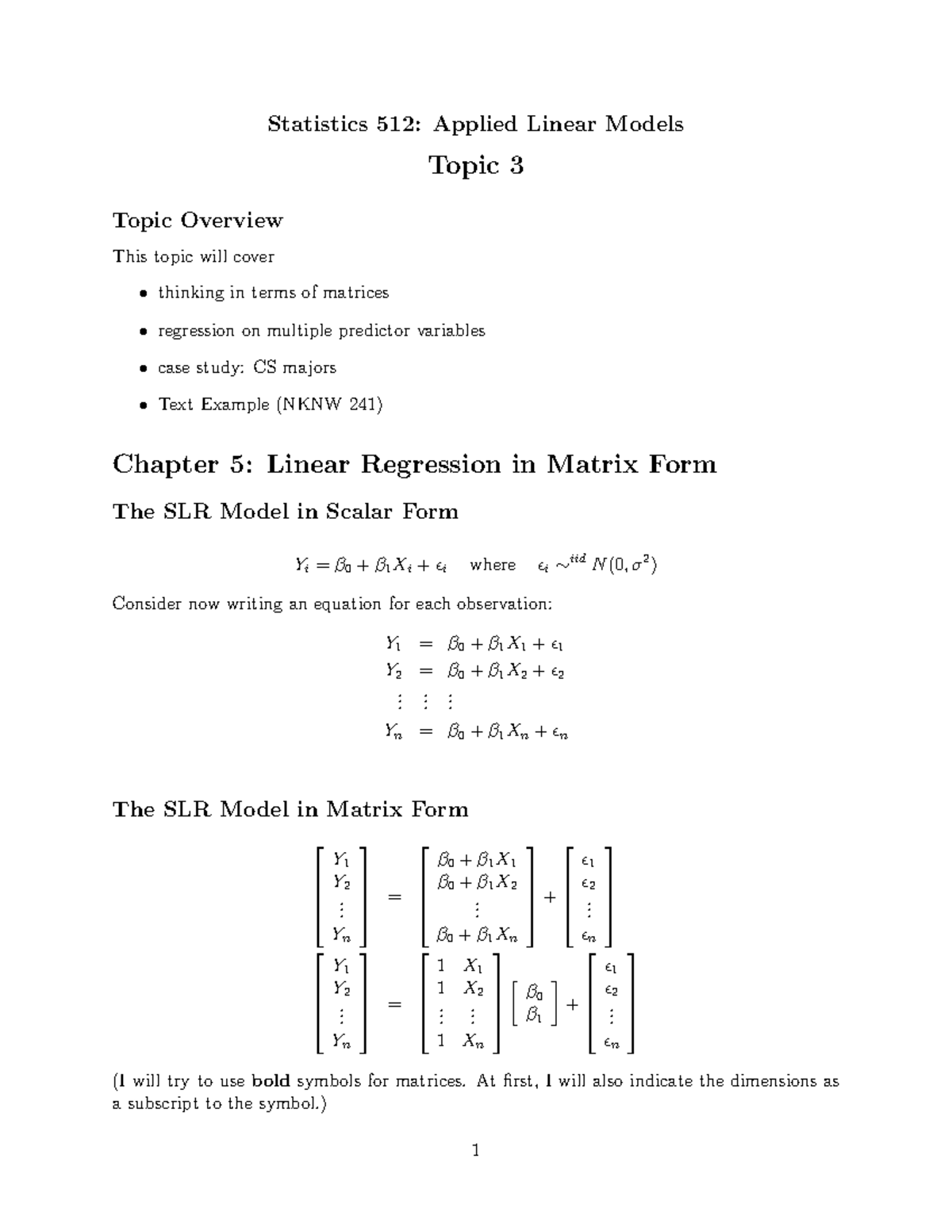 Linear Algebra Review 2 - Statistics 512: Applied Linear Models Topic 3 ...