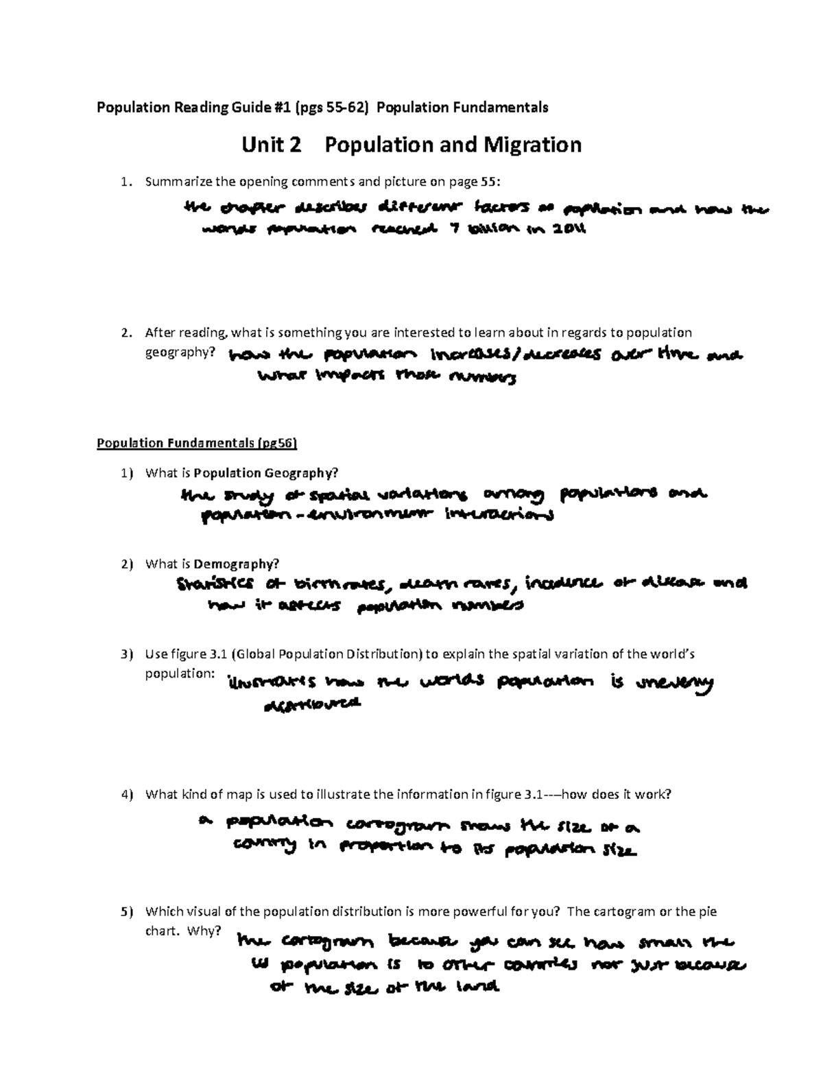 population reading guide - Population Reading Guide #1 (pgs 55-62) Population Fundamentals Unit ...