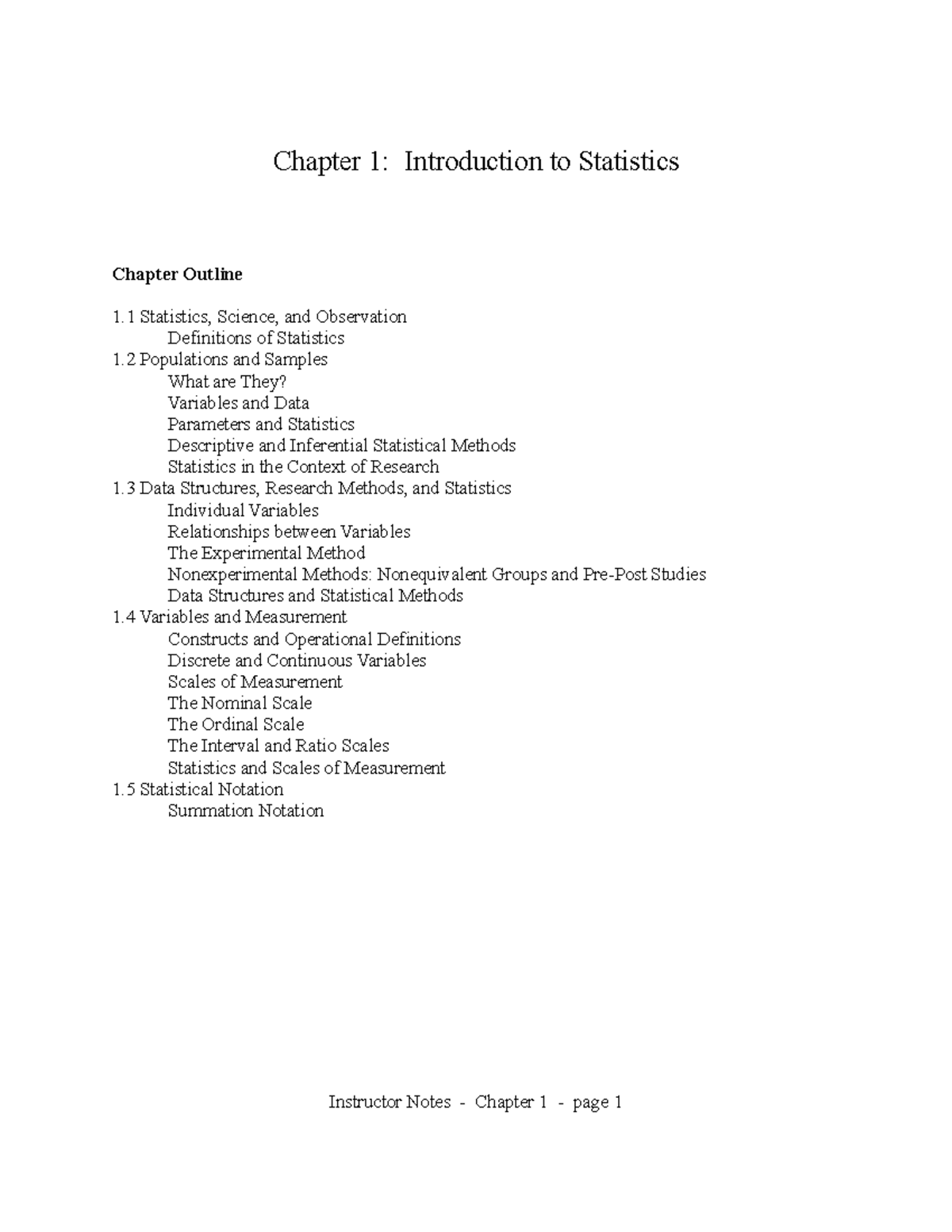 Ch 01 - Helpful - Chapter 1: Introduction to Statistics Chapter Outline ...