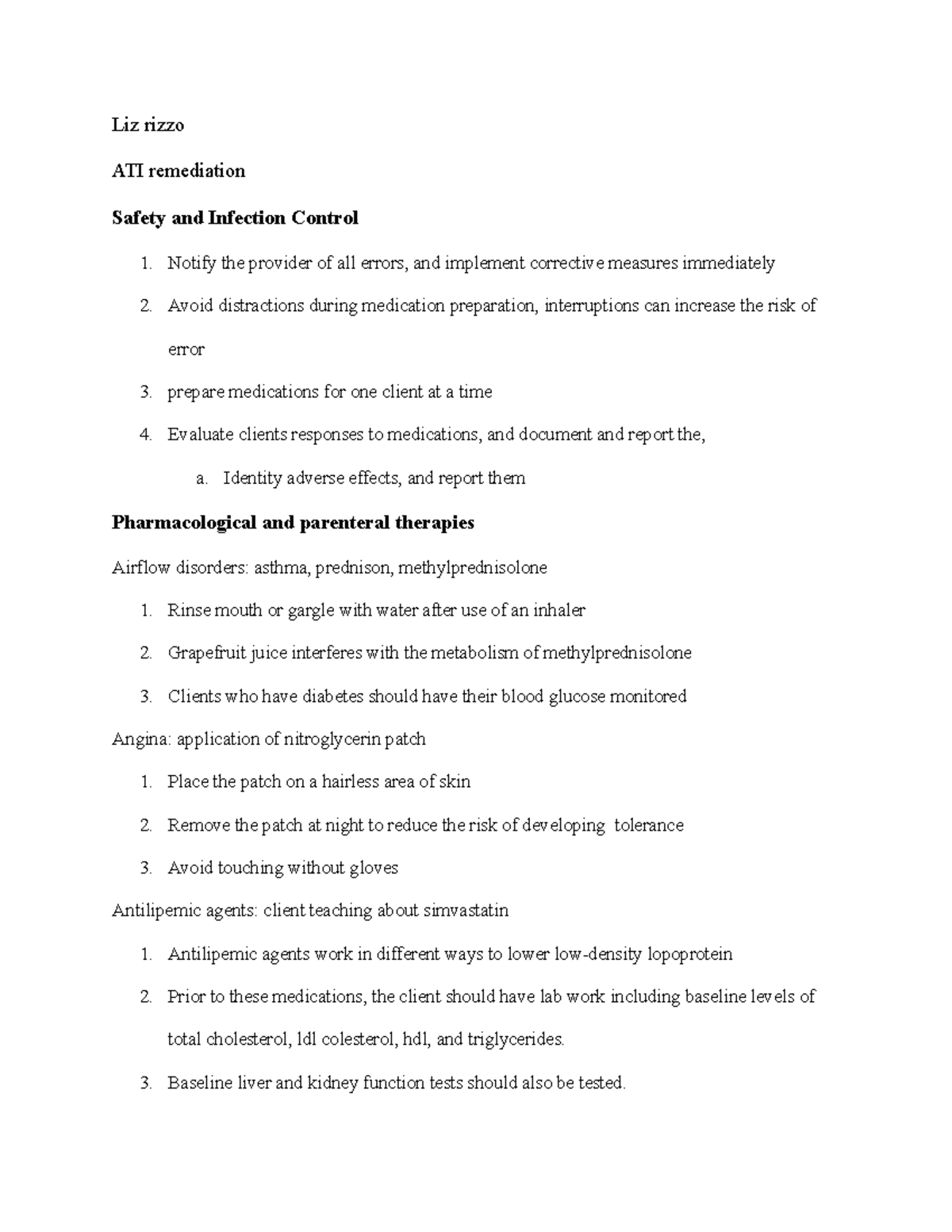 3 point review - lol - Liz rizzo ATI remediation Safety and Infection ...