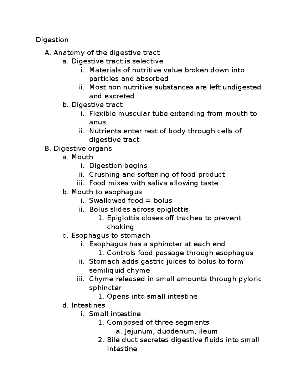 Digestion and Absorption Lesson 4 - Digestion A. Anatomy of the ...
