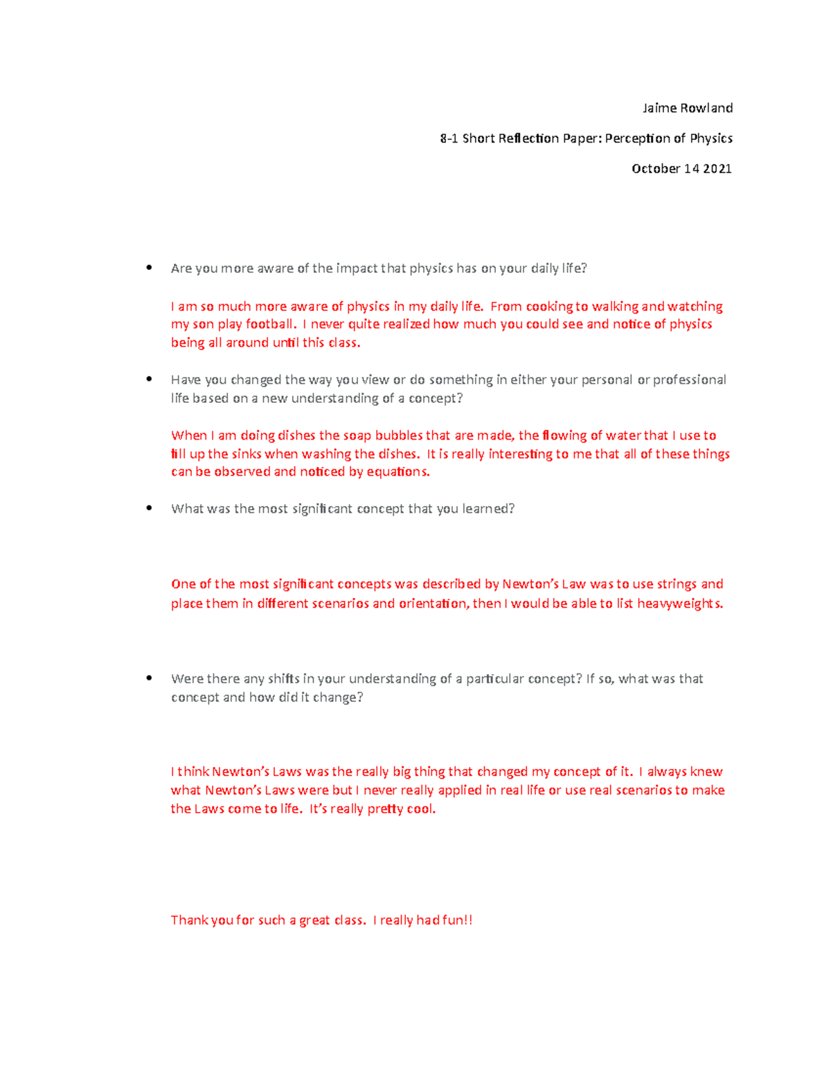 Jaime.Rowland 8-1 Short Reflection Paper Perception of Physics - Jaime ...