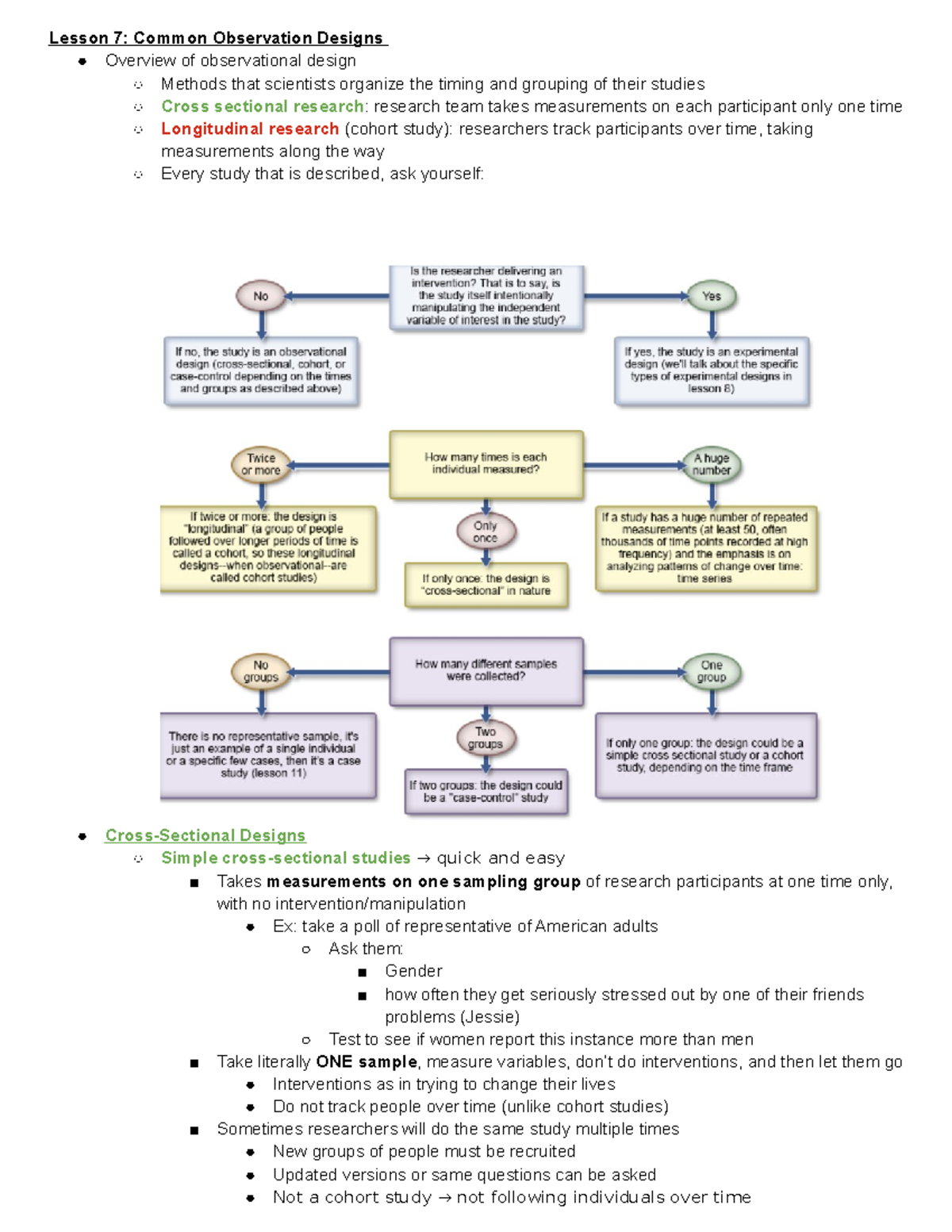 310 EXAM 3 - N/A - Lesson 7: Common Observation Designs Overview of ...