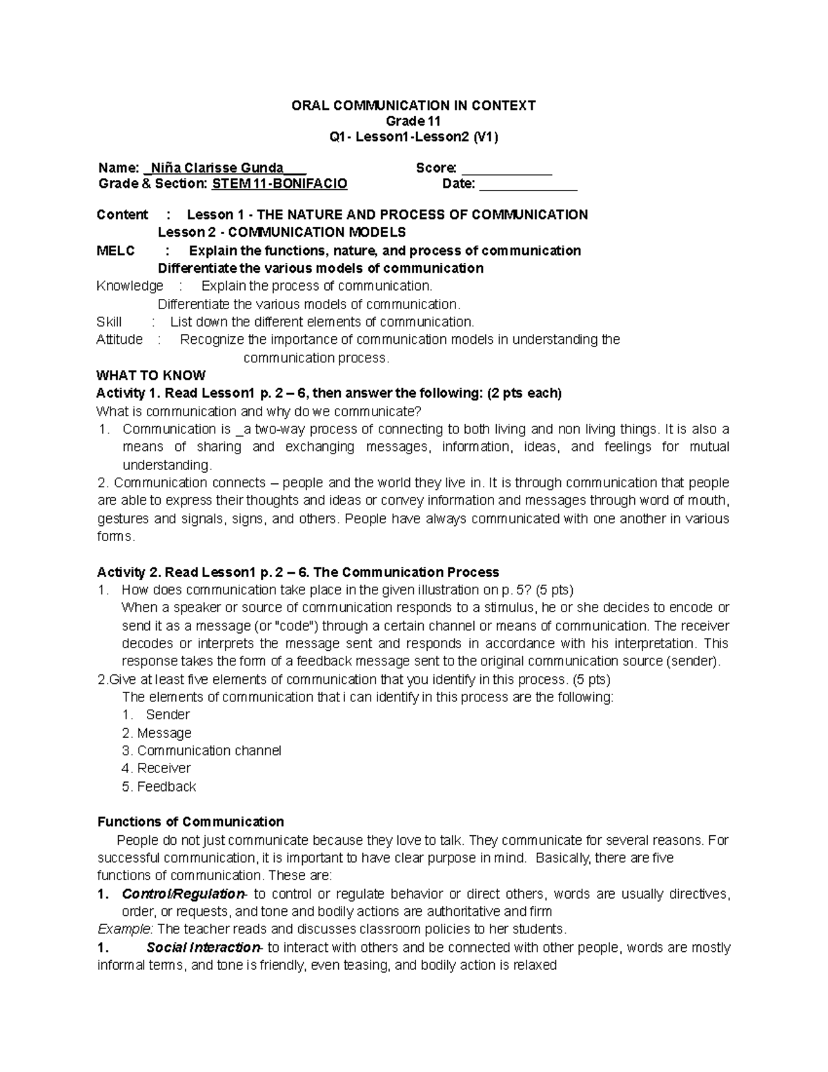 1Q WK1 ORAL communication - ORAL COMMUNICATION IN CONTEXT Grade 11 Q1 ...