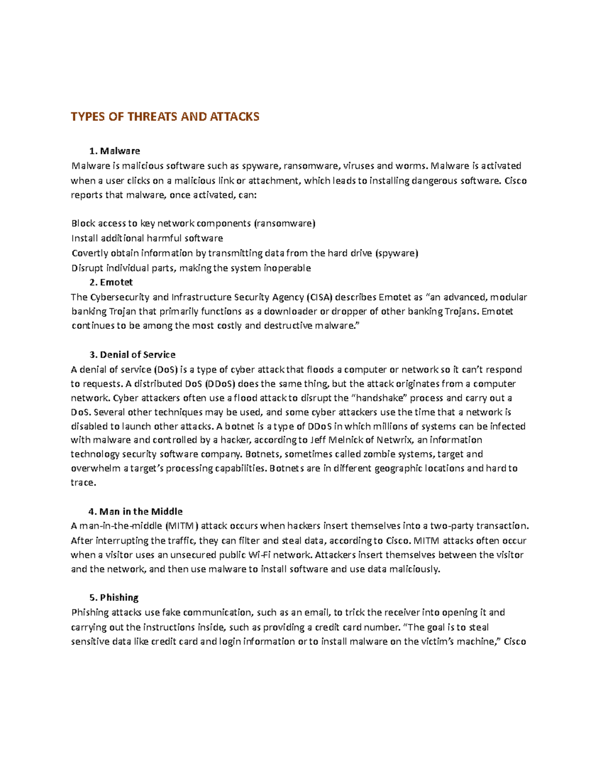 Types OF Threats AND Attacks - TYPES OF THREATS AND ATTACKS Malware ...