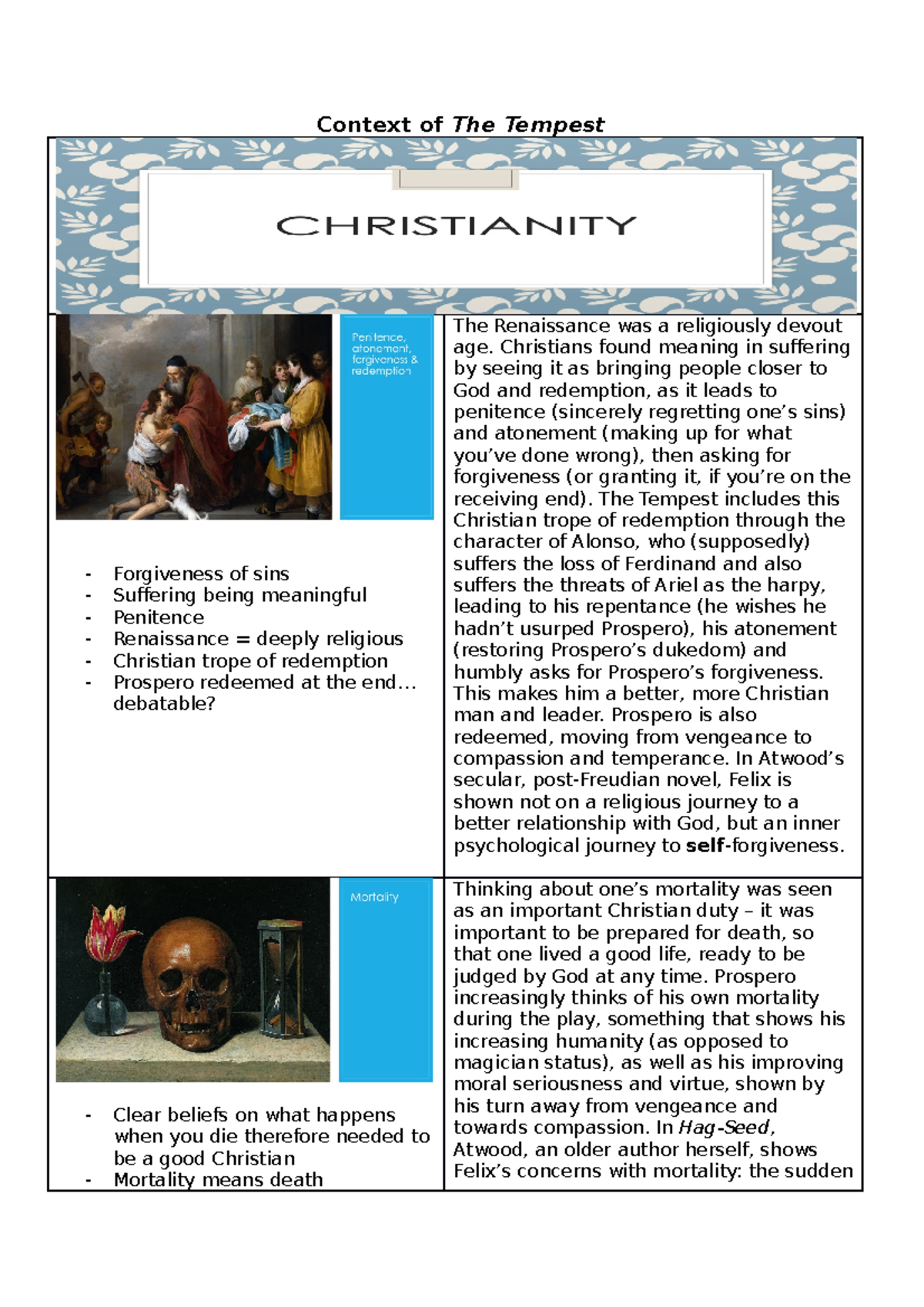 Tempest - Context - Notetaking grid - Context of The Tempest ...