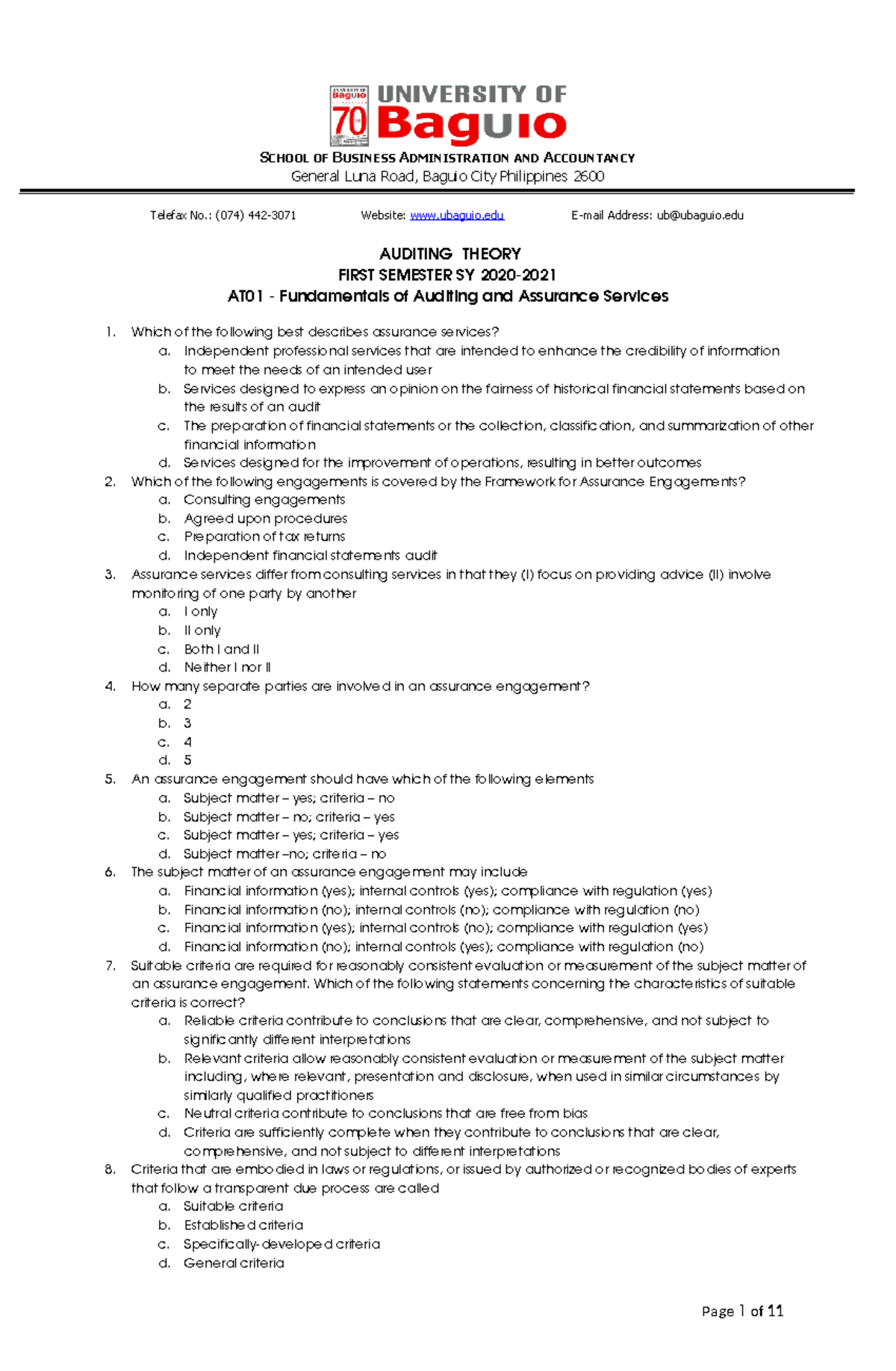 Pdfcoffee Problem Page 1 Of 11 School Of Business Administration