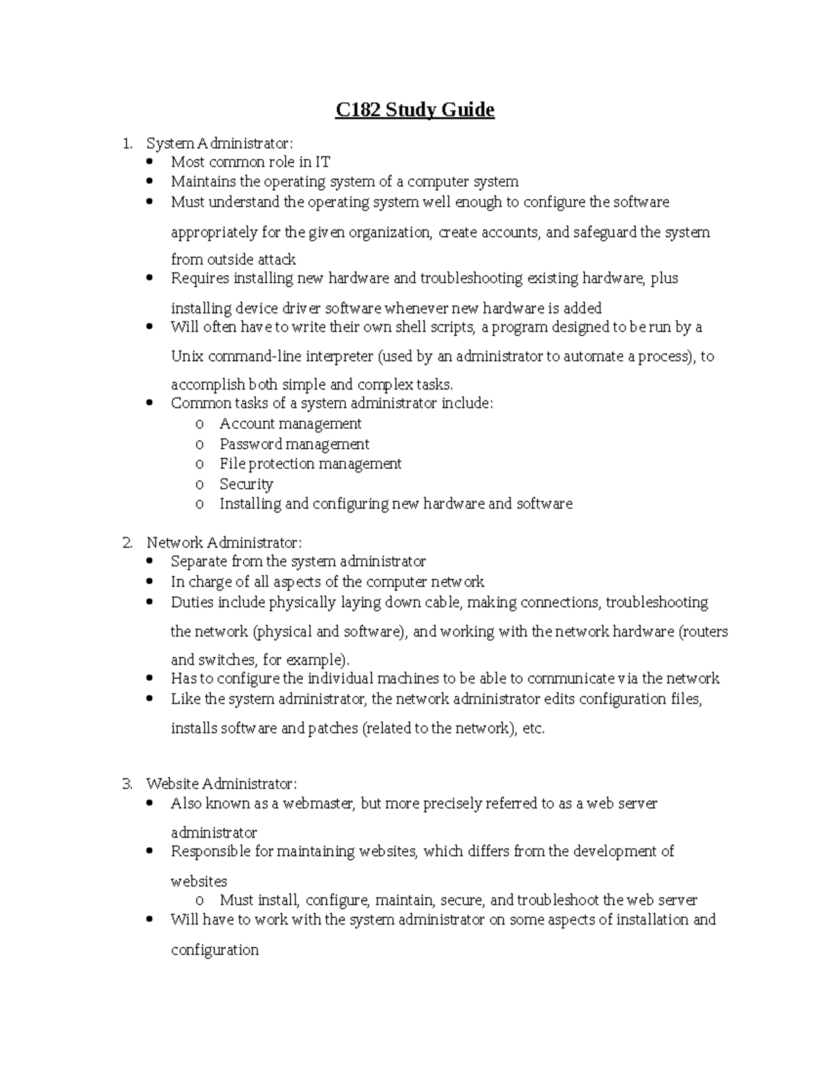 C182 Study Guide.docx - C182 Study Guide System Administrator: Most ...