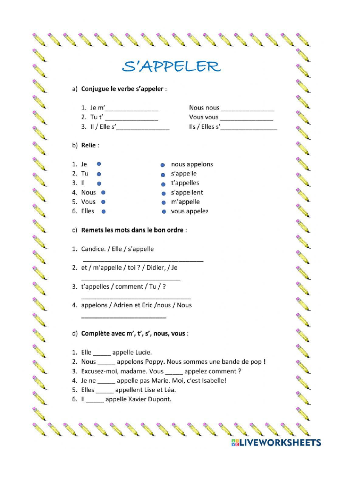 Document (39) - FICHAS - a) Conjugue le verbe : 1. Je Nous nous 2. Tu 1 ...