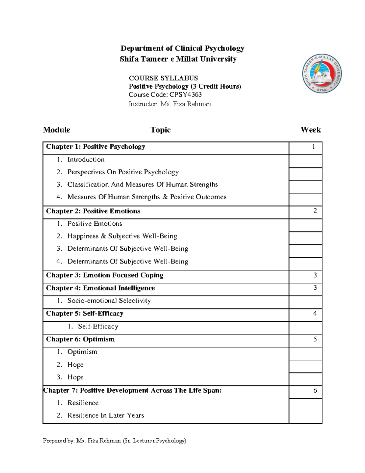 Positive Psychology Outline Bs Clinical Psychology Students - Prepared ...