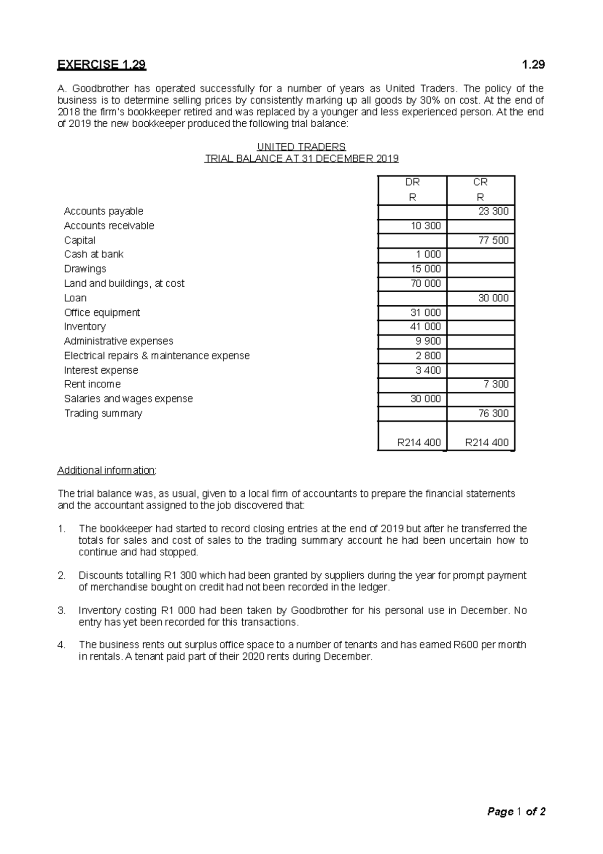 Exercise 1.29 RNCV (2024) - EXERCISE 1 1. Page 1 of 2 A. Goodbrother ...