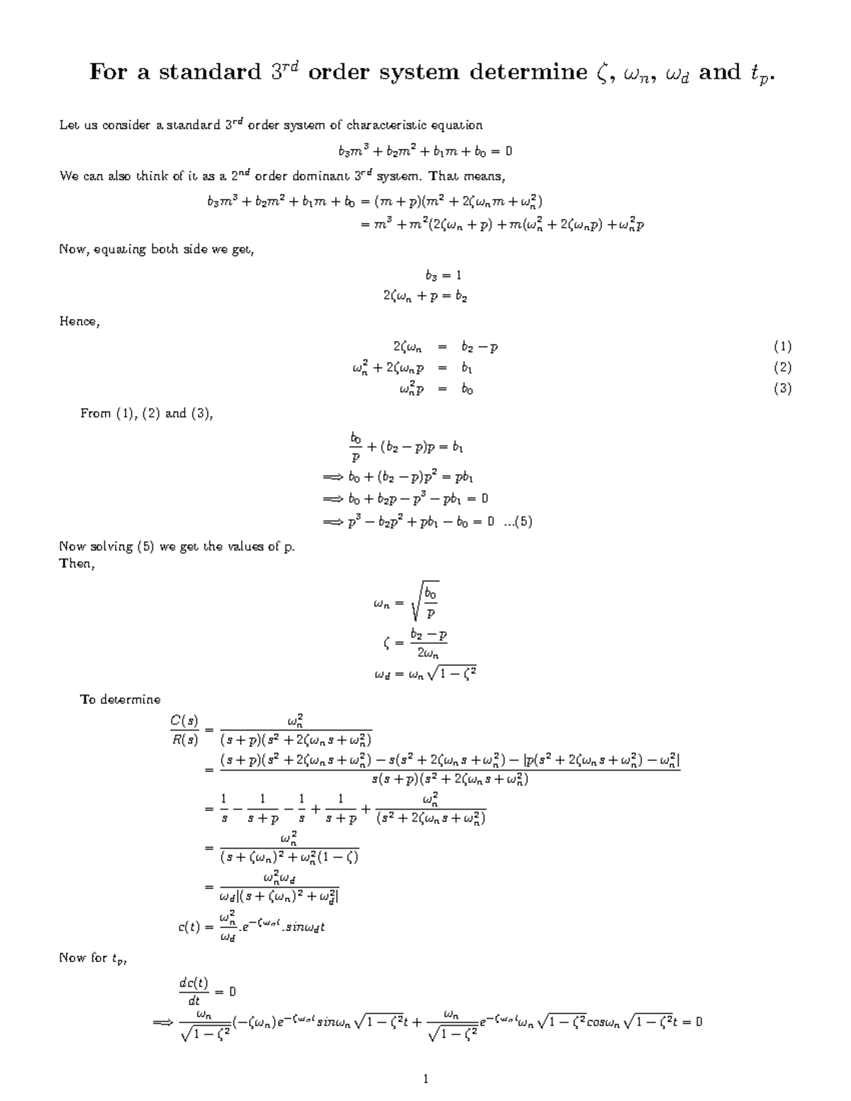 Peak Overshoot of a 3rd Order System - For a standard 3 rd order system ...