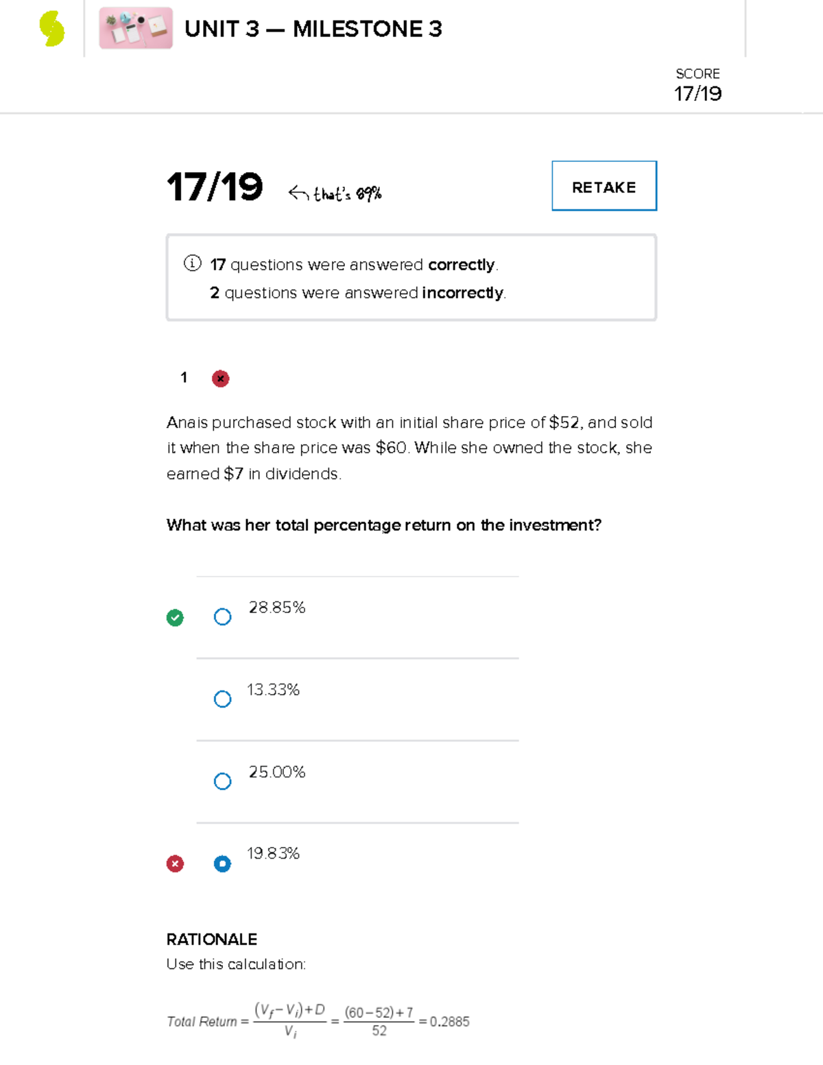 POF Milestone 3 - Sophia Course Principles of Finance - 17/19 Anais ...