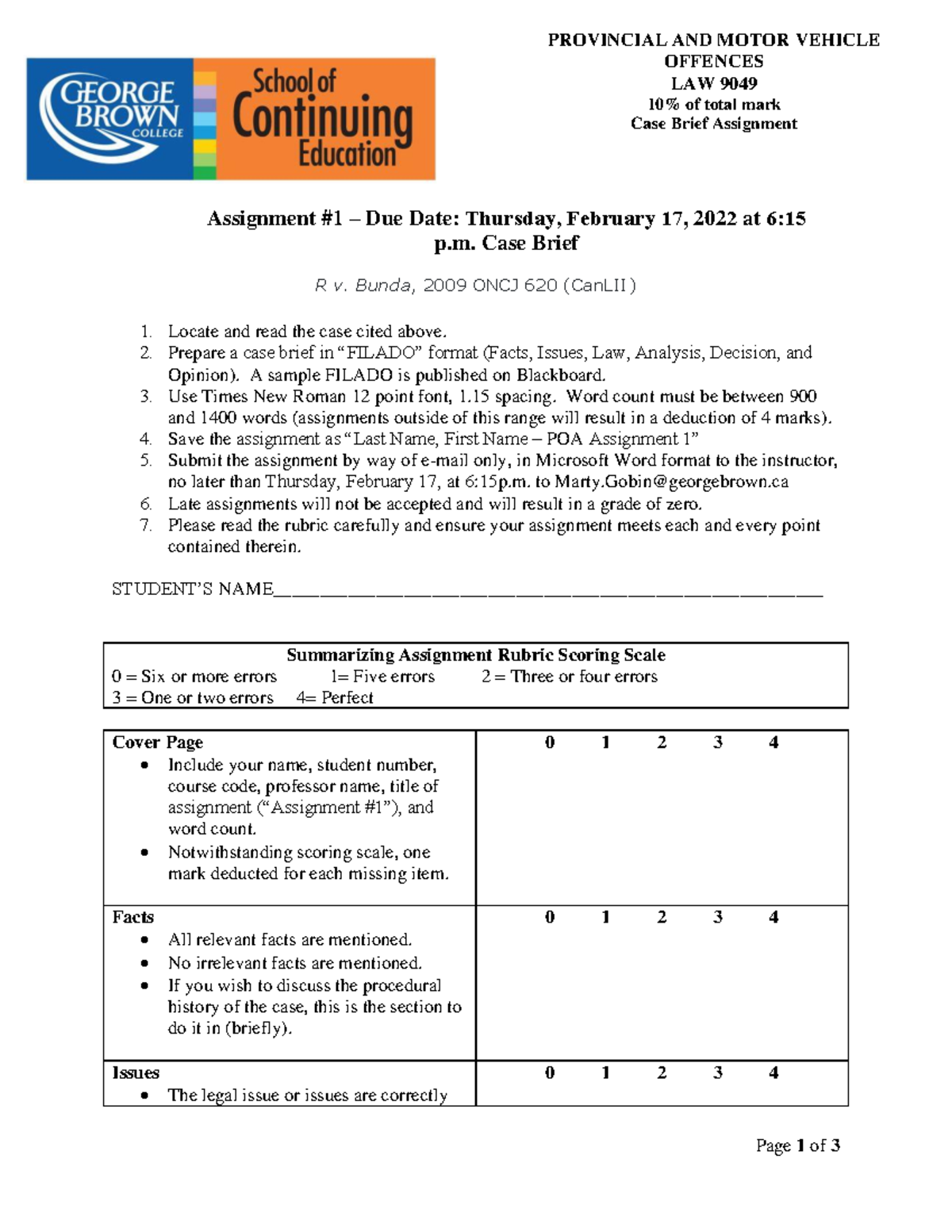 POA Assignment 1 - Page 1 of 3 PROVINCIAL AND MOTOR VEHICLE OFFENCES ...