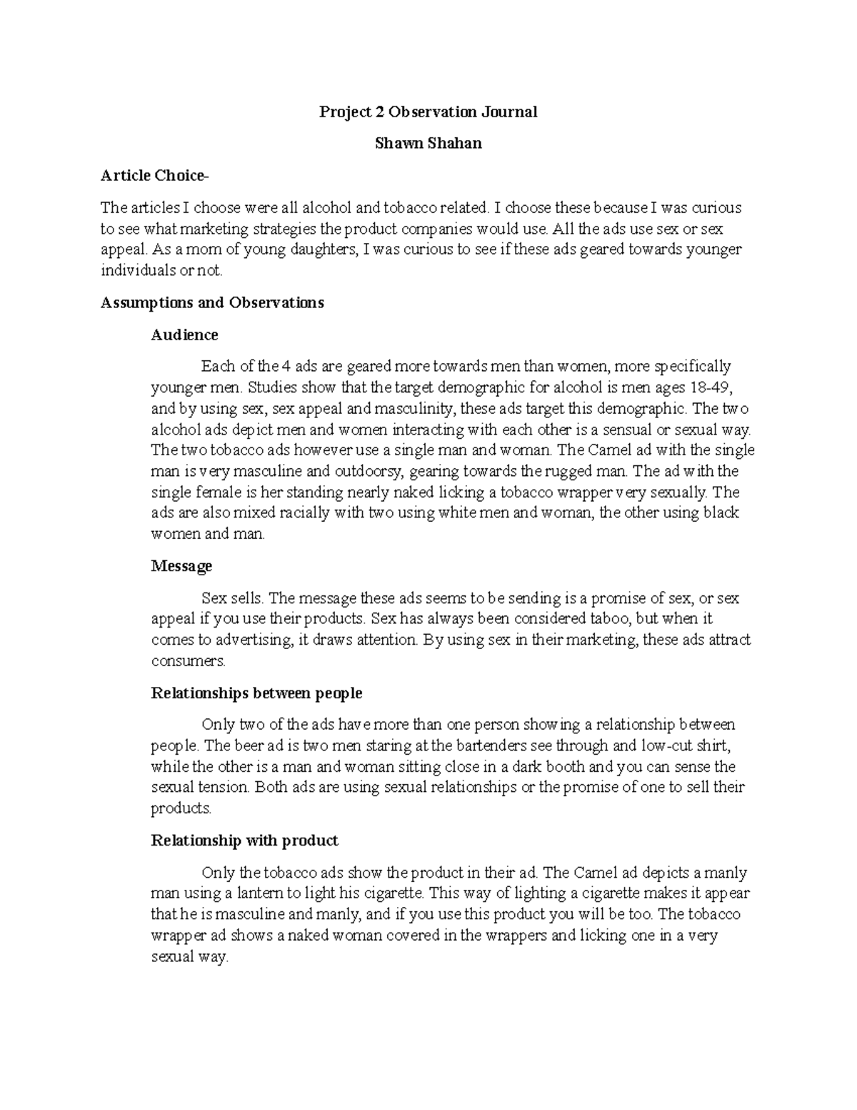 Observation Journal - Project 2 Observation Journal Shawn Shahan ...
