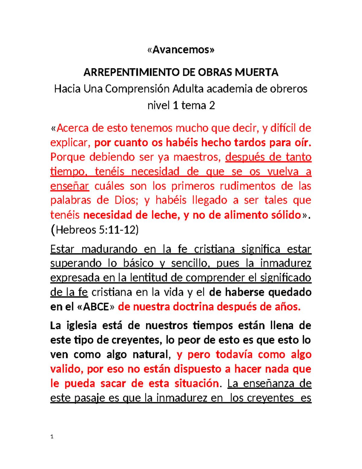 Academia nivel 1 tema 2 avancemos-2 - «Avancemos» ARREPENTIMIENTO DE ...