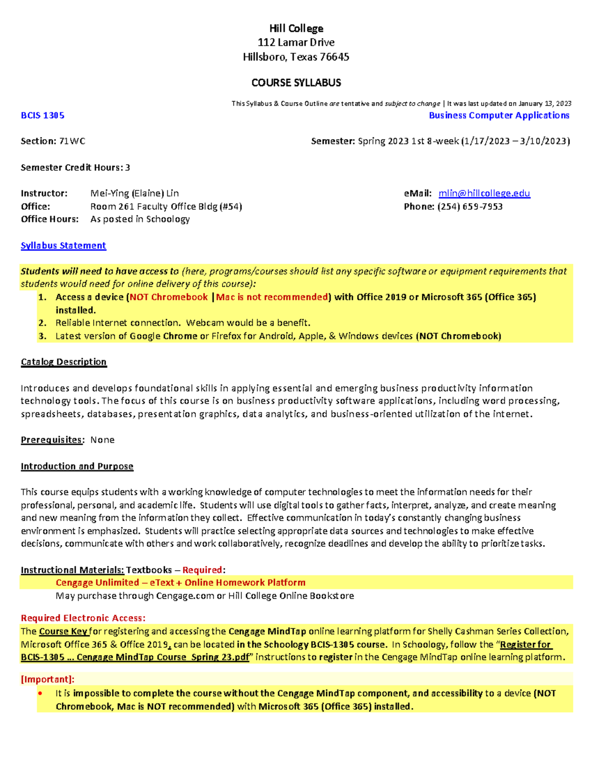 BCIS-1305 Business Computer Applications 1st 8wk online Spring 23 (2 ...