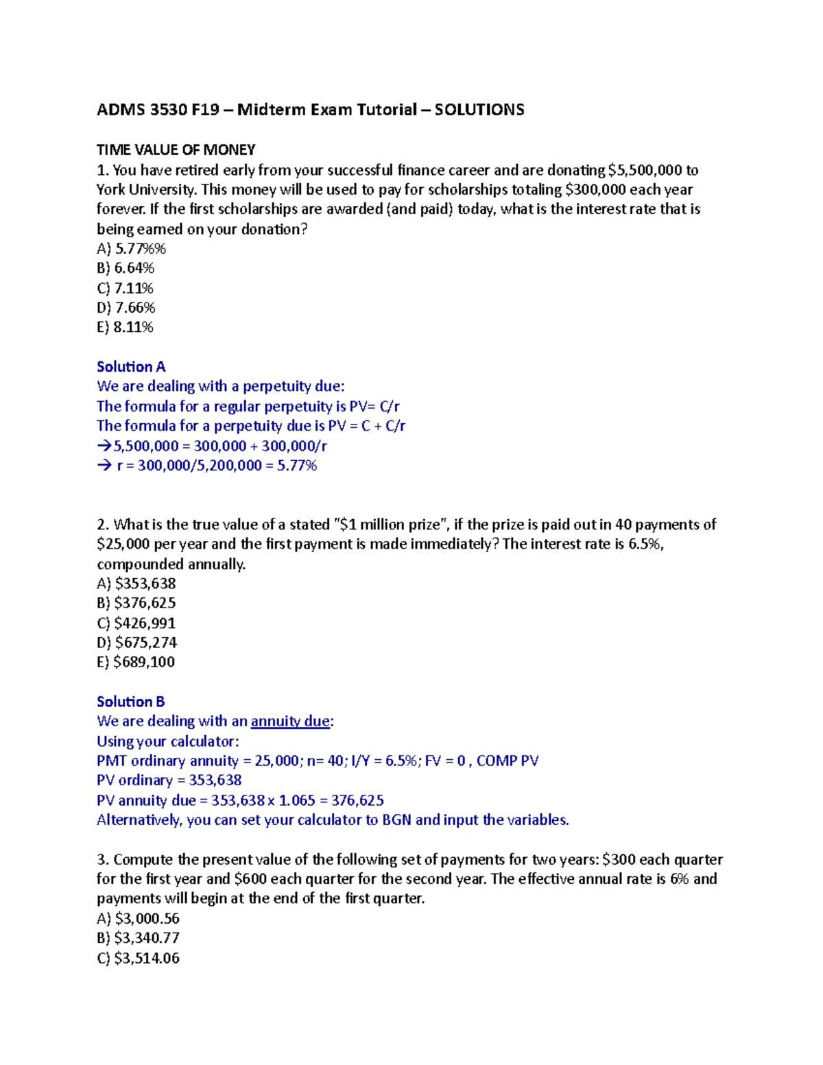 Midterm Exam 11 October 2019, answers - ADMS 3530 F19 – Midterm Exam ...