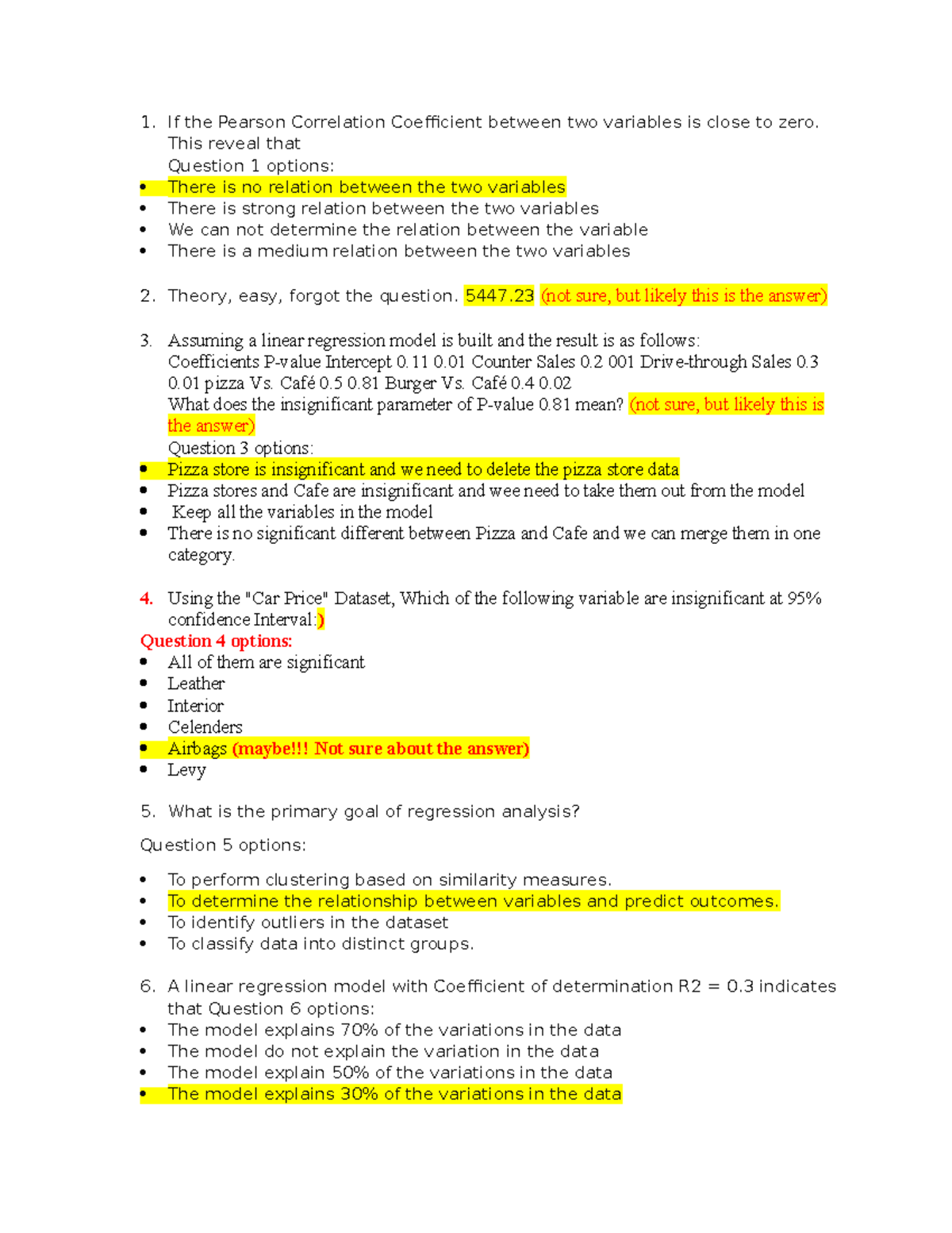Quiz 1 - v ery very hard - revised - 1. If the Pearson Correlation ...
