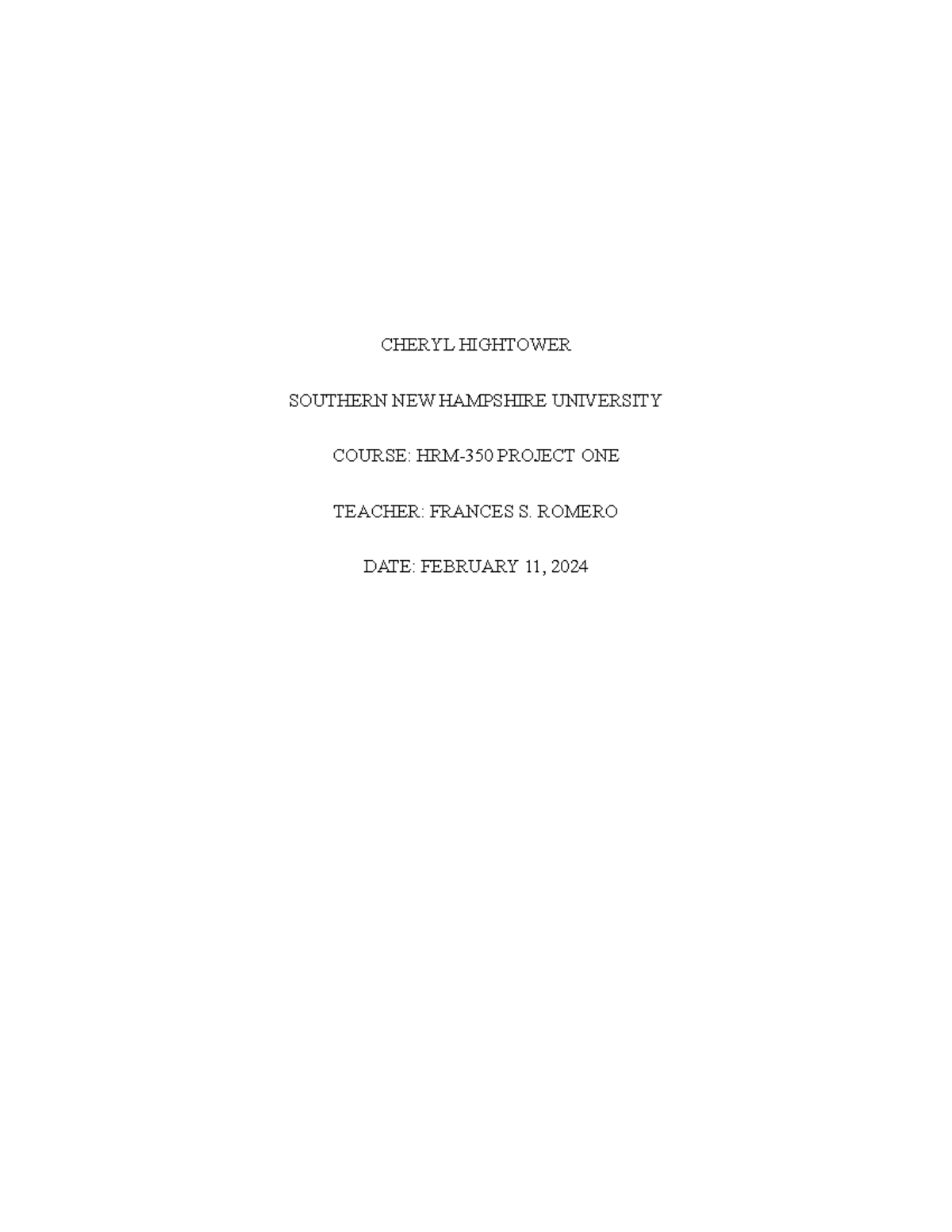 HRM-350 5-2 Project 1 - CHERYL HIGHTOWER SOUTHERN NEW HAMPSHIRE ...