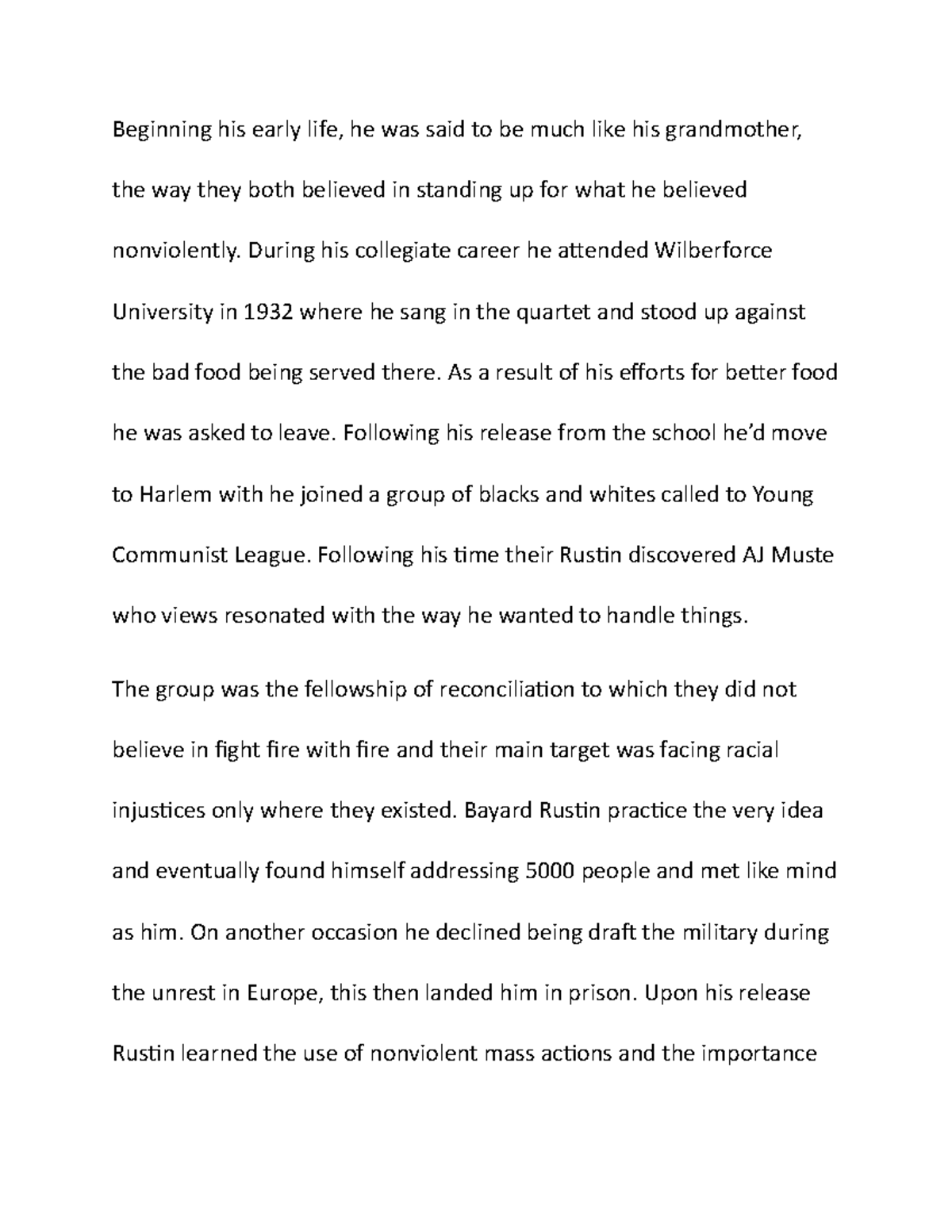 Bayard Rustin's lifetime report (Black History month) - Beginning his ...