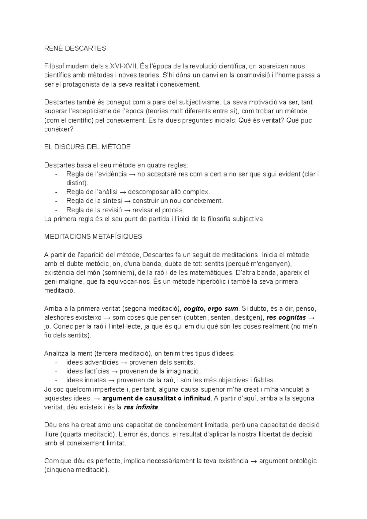 Filosofia De Descartes - RENÉ DESCARTES Filòsof modern dels s-XVII. És ...