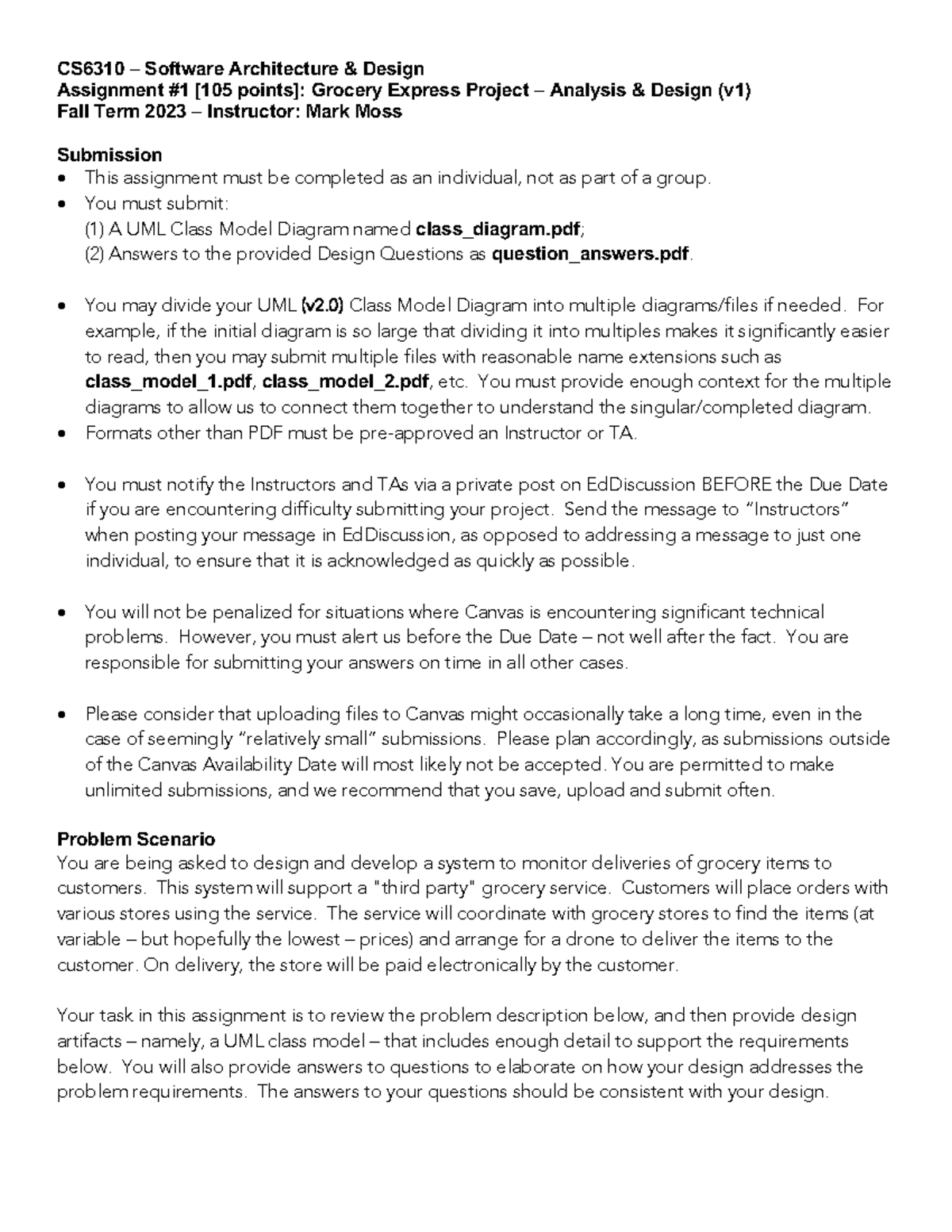 CS6310 A1 Analysis Design Fall2023 - CS6310 – Software Architecture ...