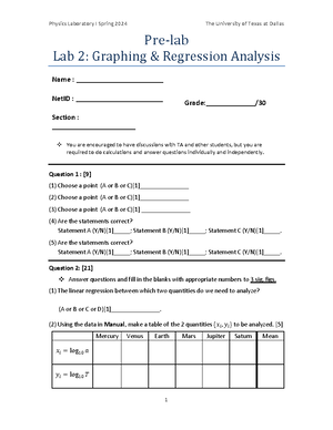 Lab03 Pre-lab - none - PHYS2125 Physics Laboratory I © 2023S Kuei Sun ...