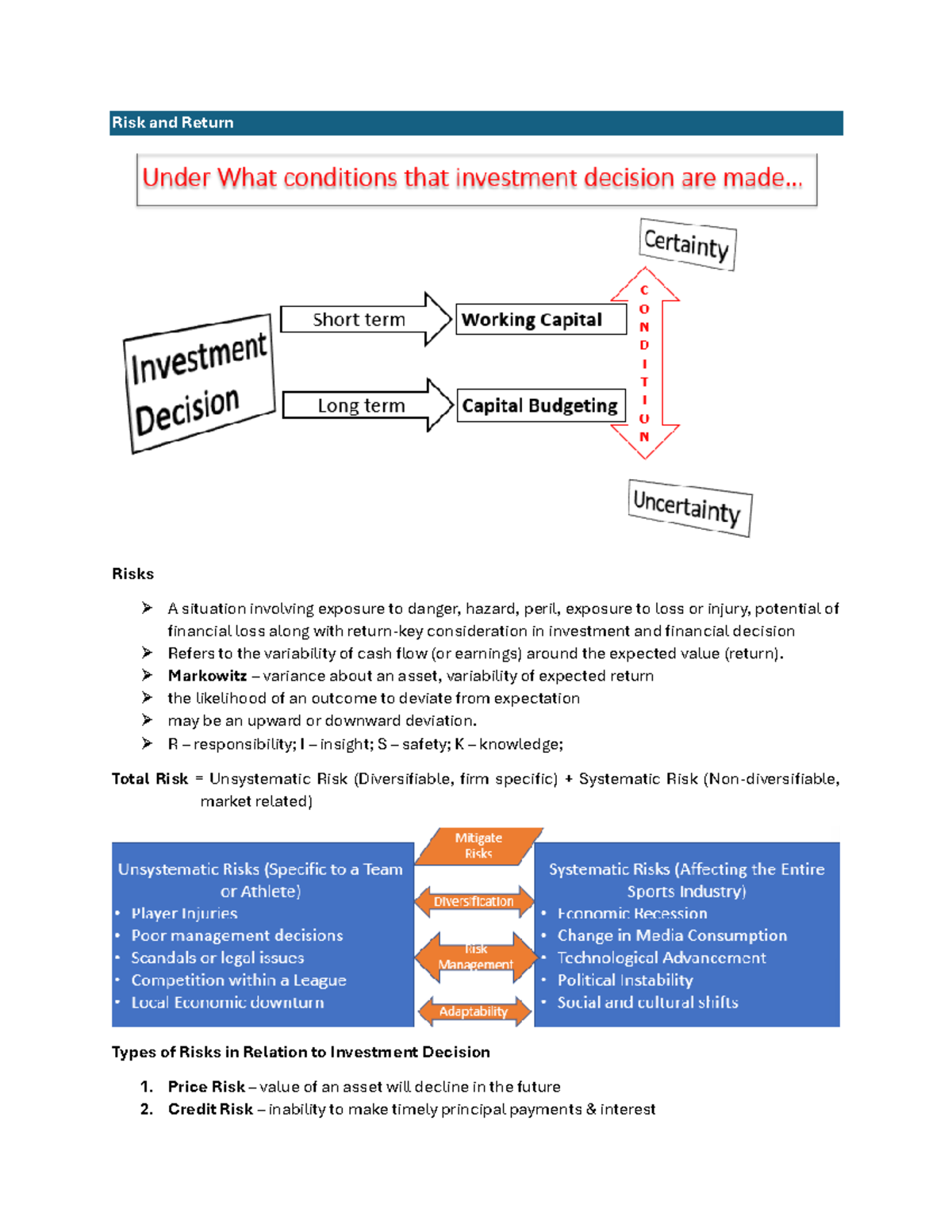 SPOELEC Interim 2 - Risk and Return Risks A situation involving ...