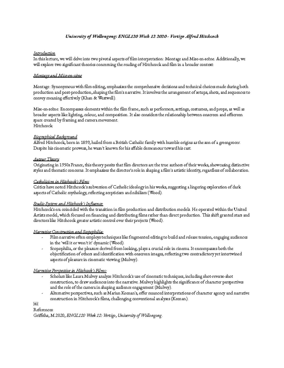 ENGL 120 Week 12: Vertigo - University of Wollongong: ENGL120 Week 12 ...