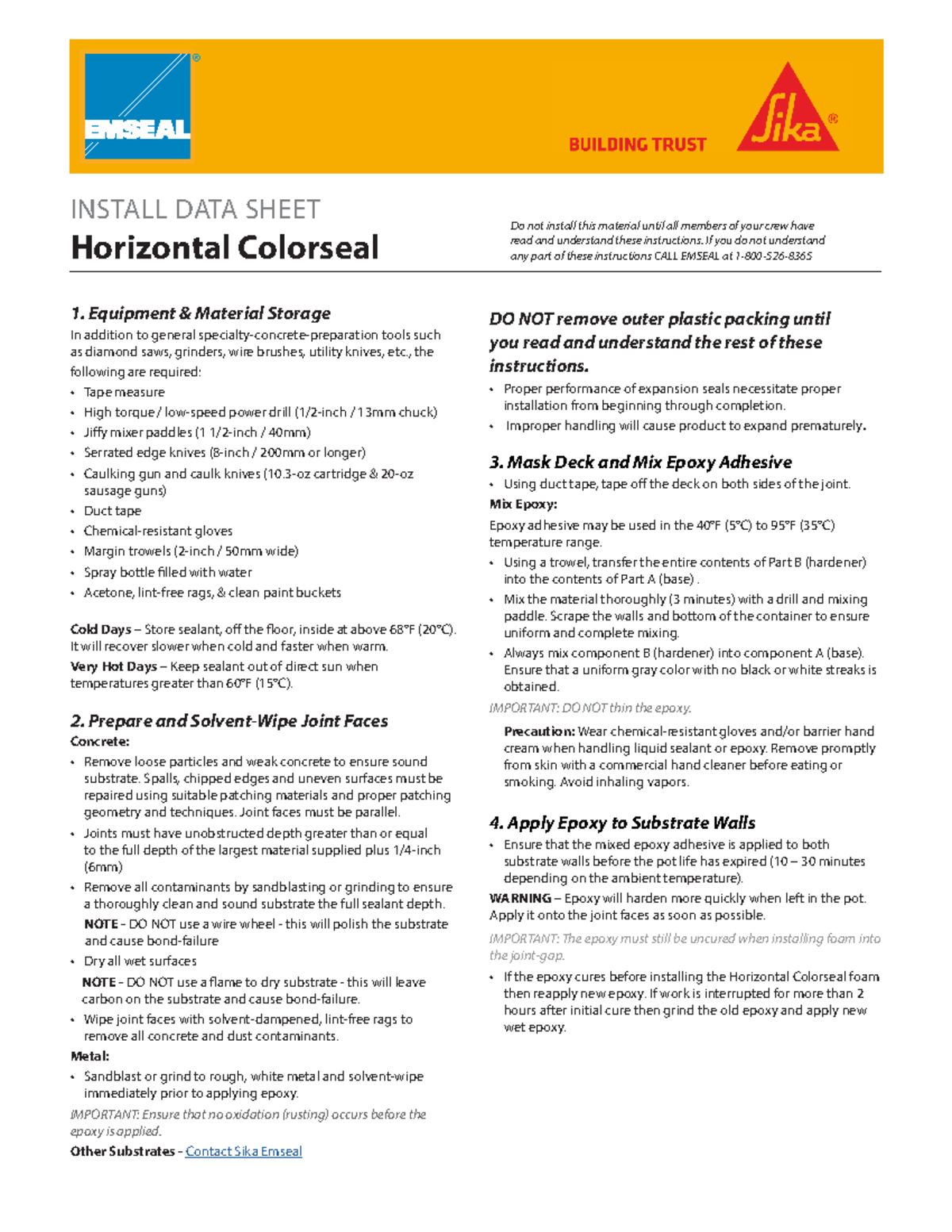 Horizontal colorseal install data watertight expansion joint emseal - 1 ...