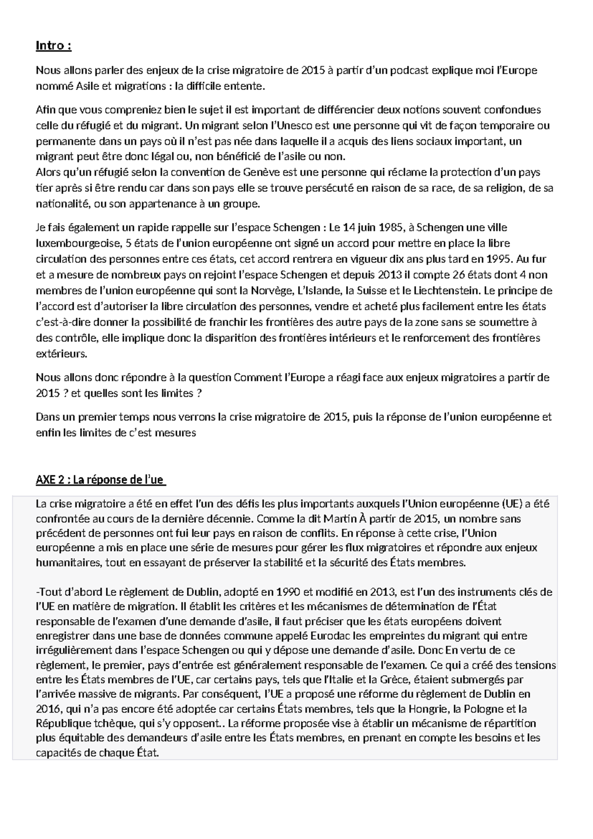 Exposé sur la migration et l'asile cm - Intro : Nous allons parler des ...