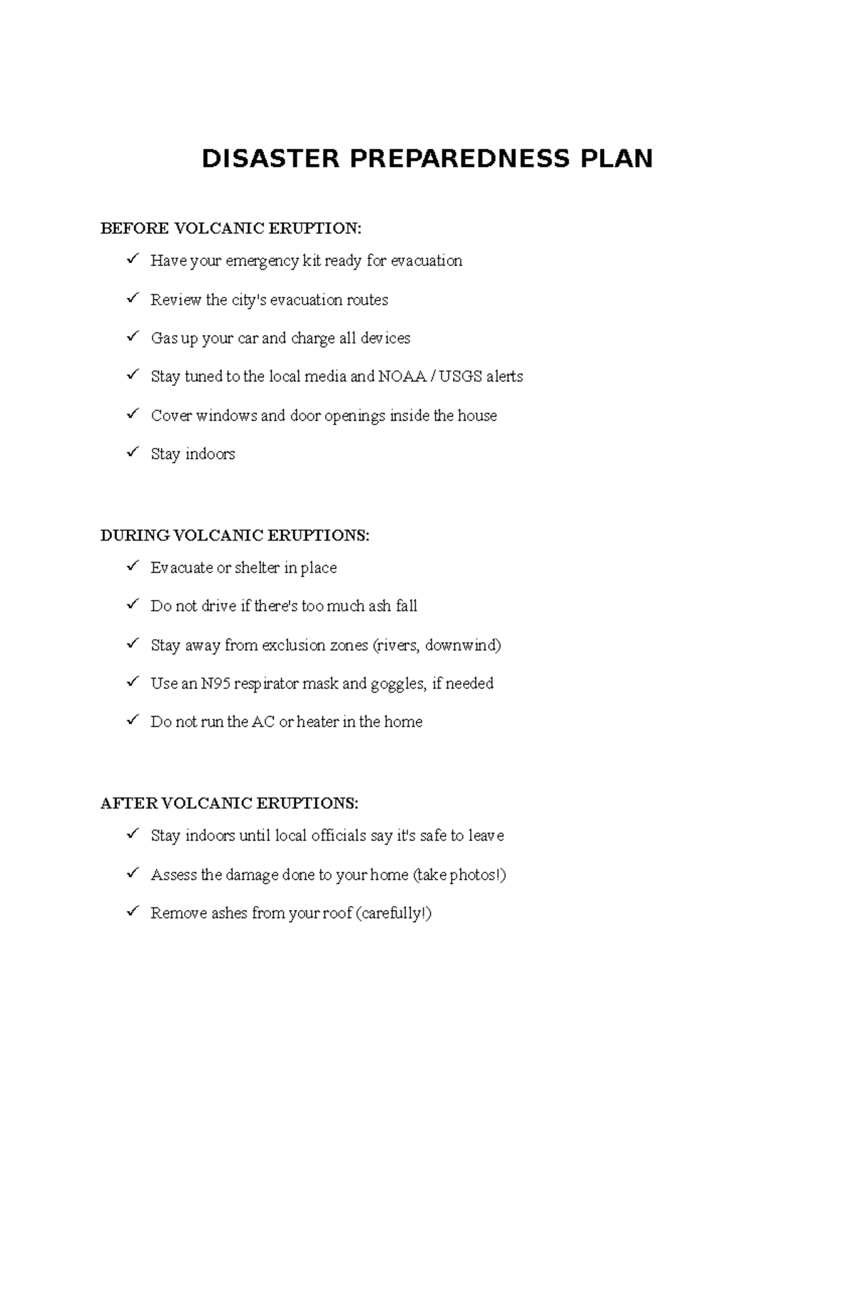 Disaster Preparedness PLAN - DISASTER PREPAREDNESS PLAN BEFORE VOLCANIC ...