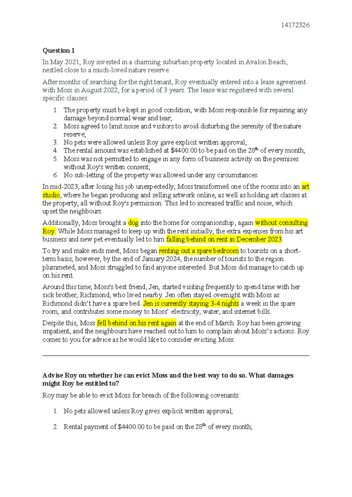 Week 8 - Tutorial Question Submission - 14172326 Question 1 In May 2021, Roy invested in a ...
