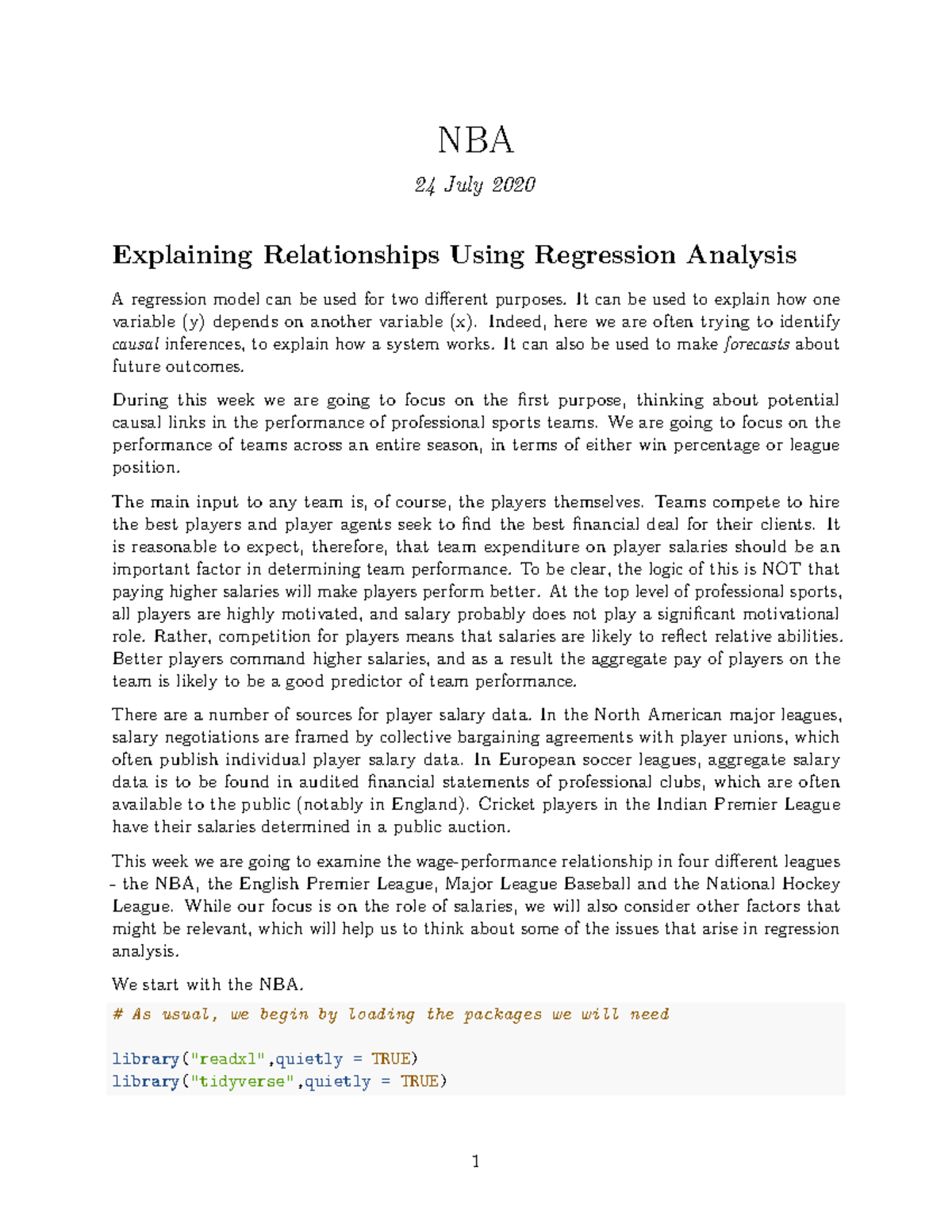 NBA - Explaining Relationships Using Regression Analysis - NBA 24 July ...