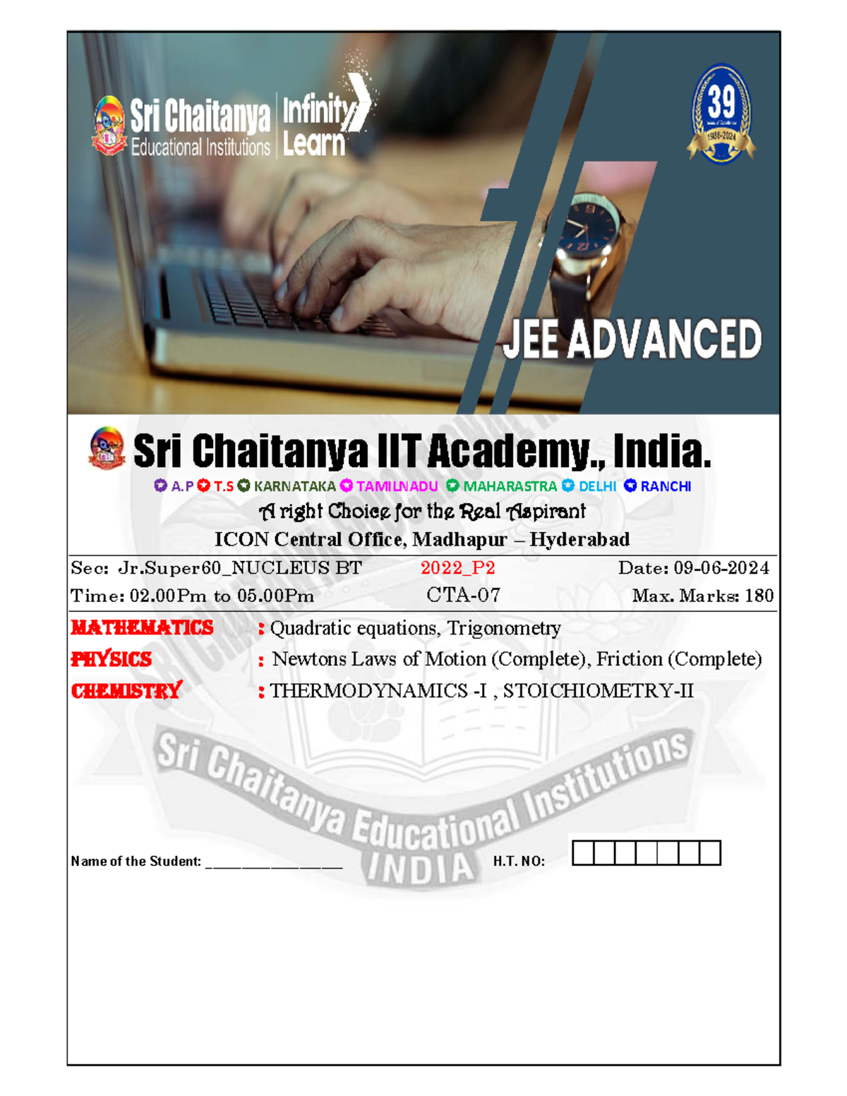09-06-2024 Jr.Super 60 Nucleus BT Jee-Adv(2022-P2) CTA-07 Q. Paper - Sri Chaitanya IIT Academy ...
