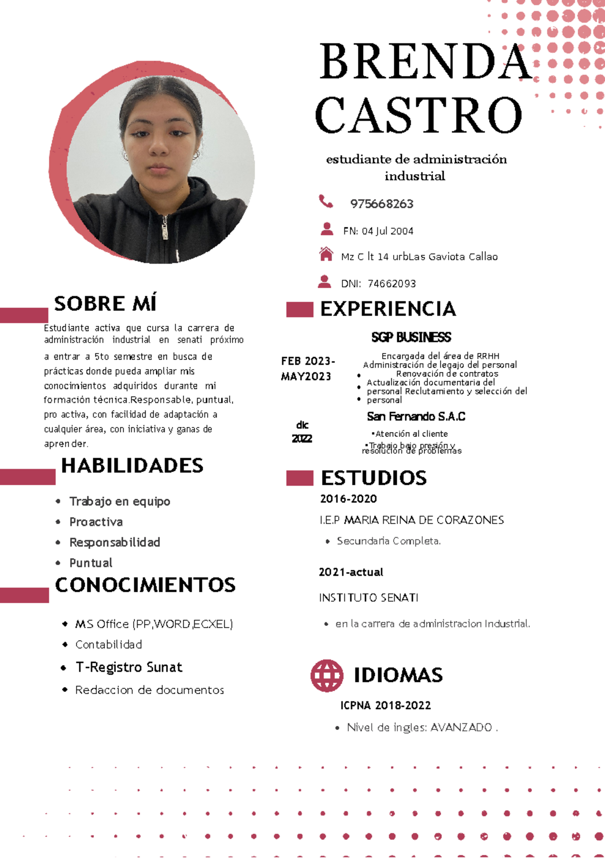 CV Brenda Castro 2023 - buenas noches con todos espero les ayude lo ...