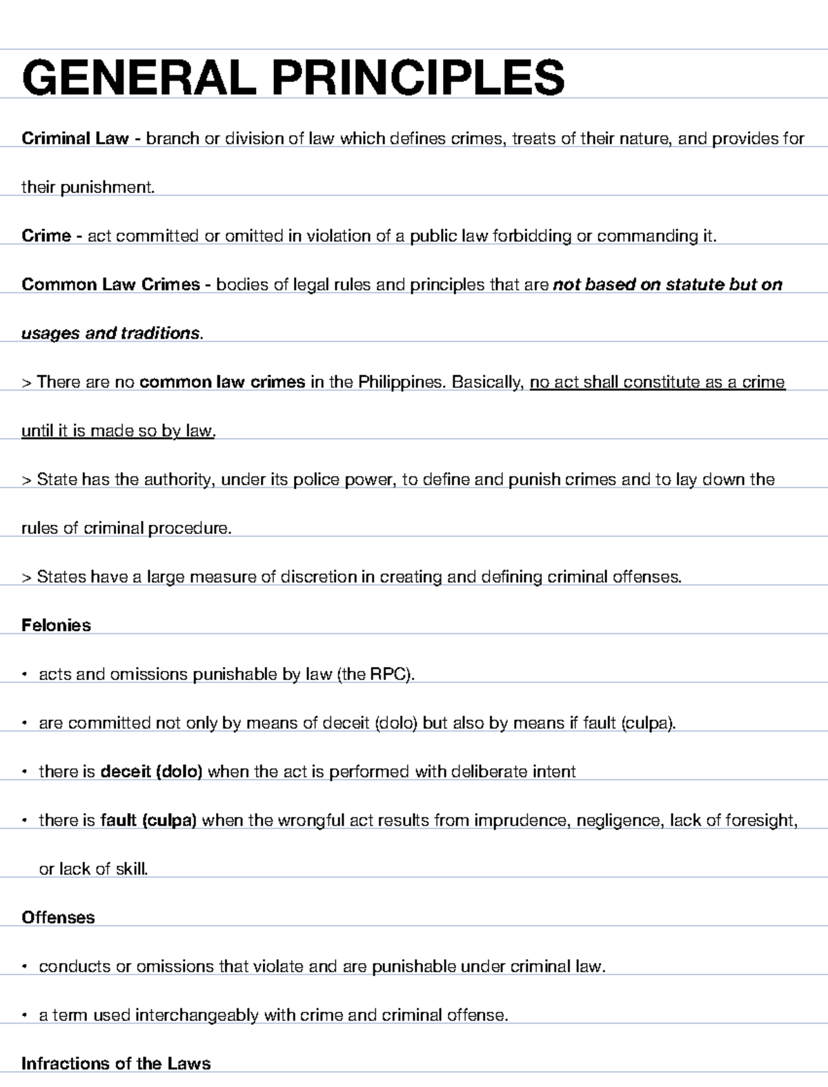 CRIM Notes General Principles - GENERAL PRINCIPLES Criminal Law ...