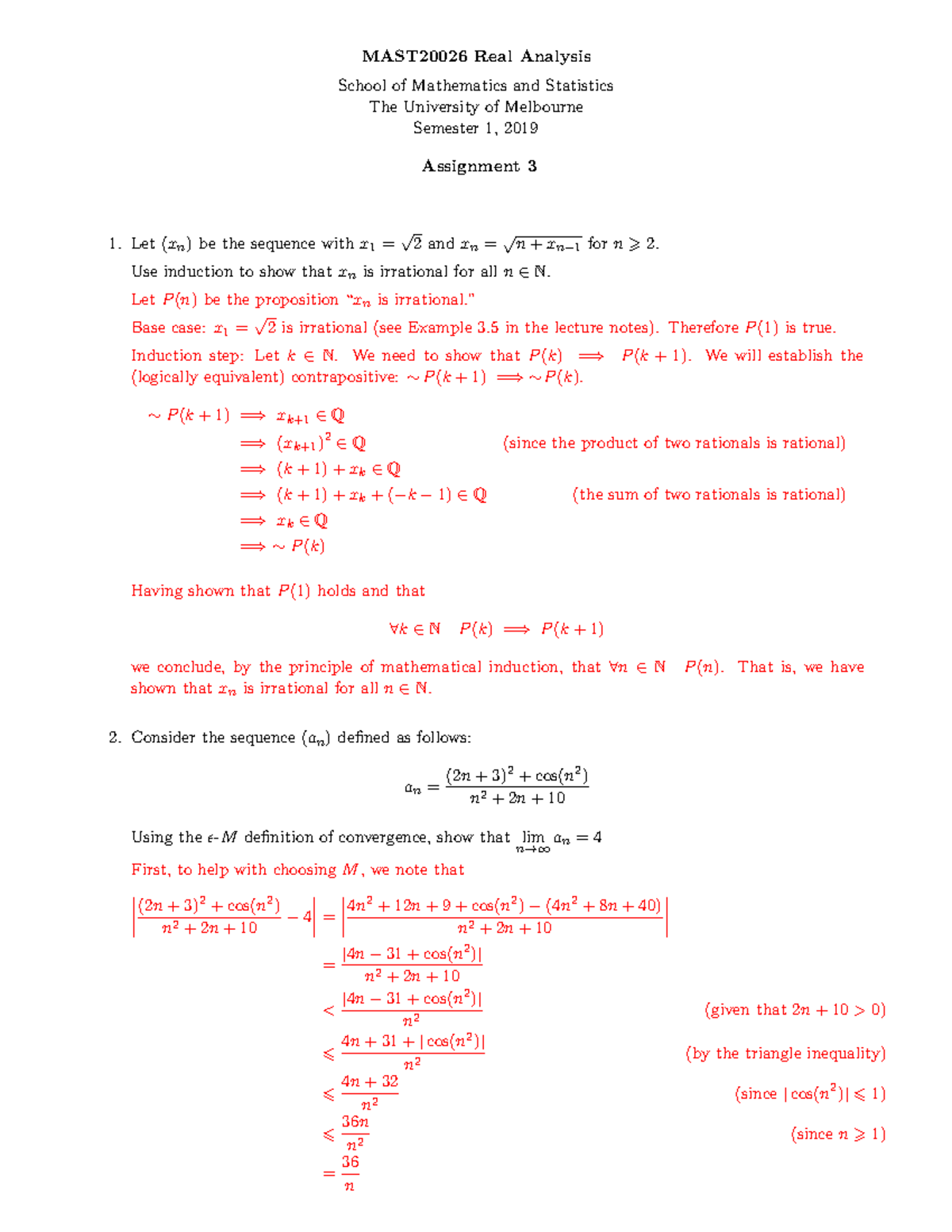 MAST2002 6 2019 s1 assn 3 Solns - MAST20026 Real Analysis School of ...