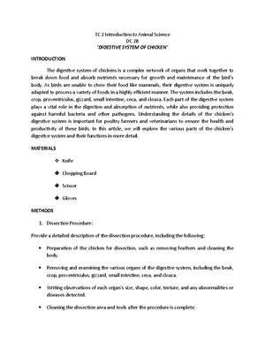 DC2B Group 1 Narrative Report-TC 2 - TC 2 Introduction to Animal ...