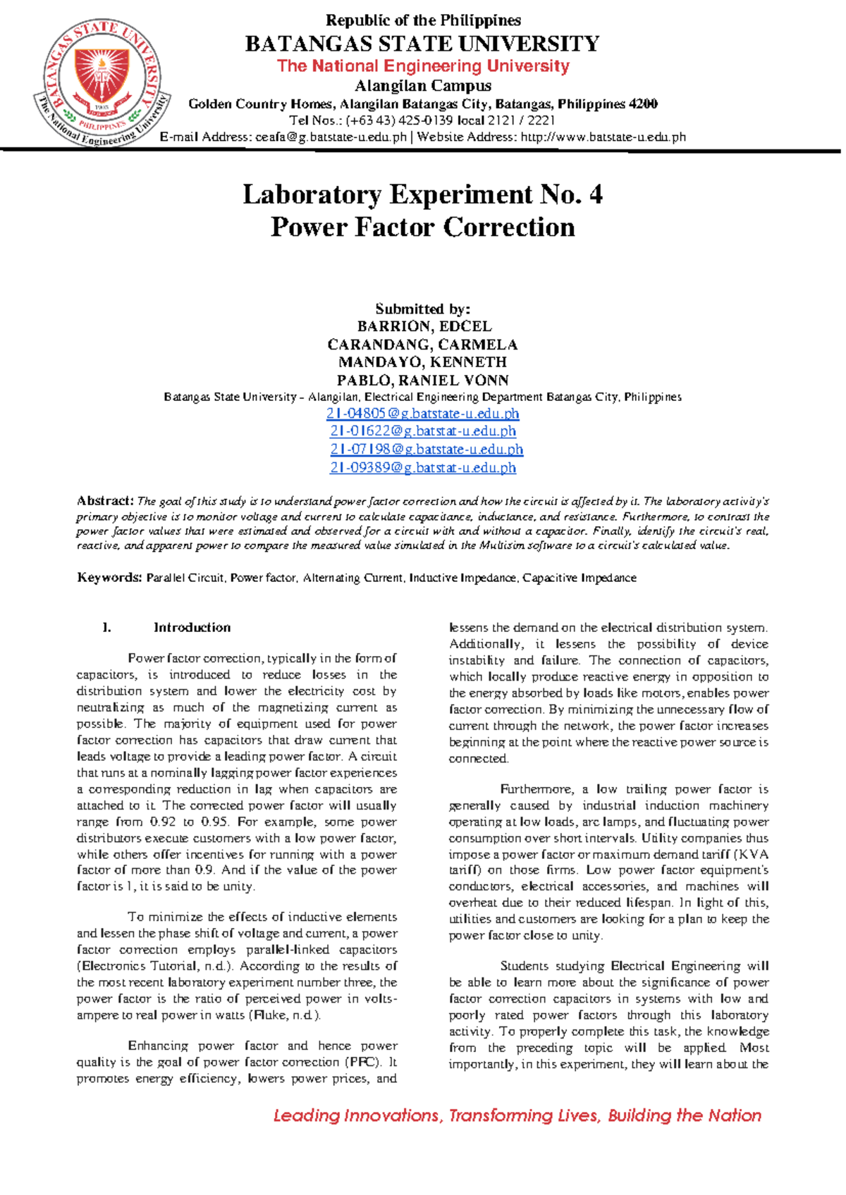 LAB- Report-4 for printing - BATANGAS STATE UNIVERSITY The National Engineering University ...