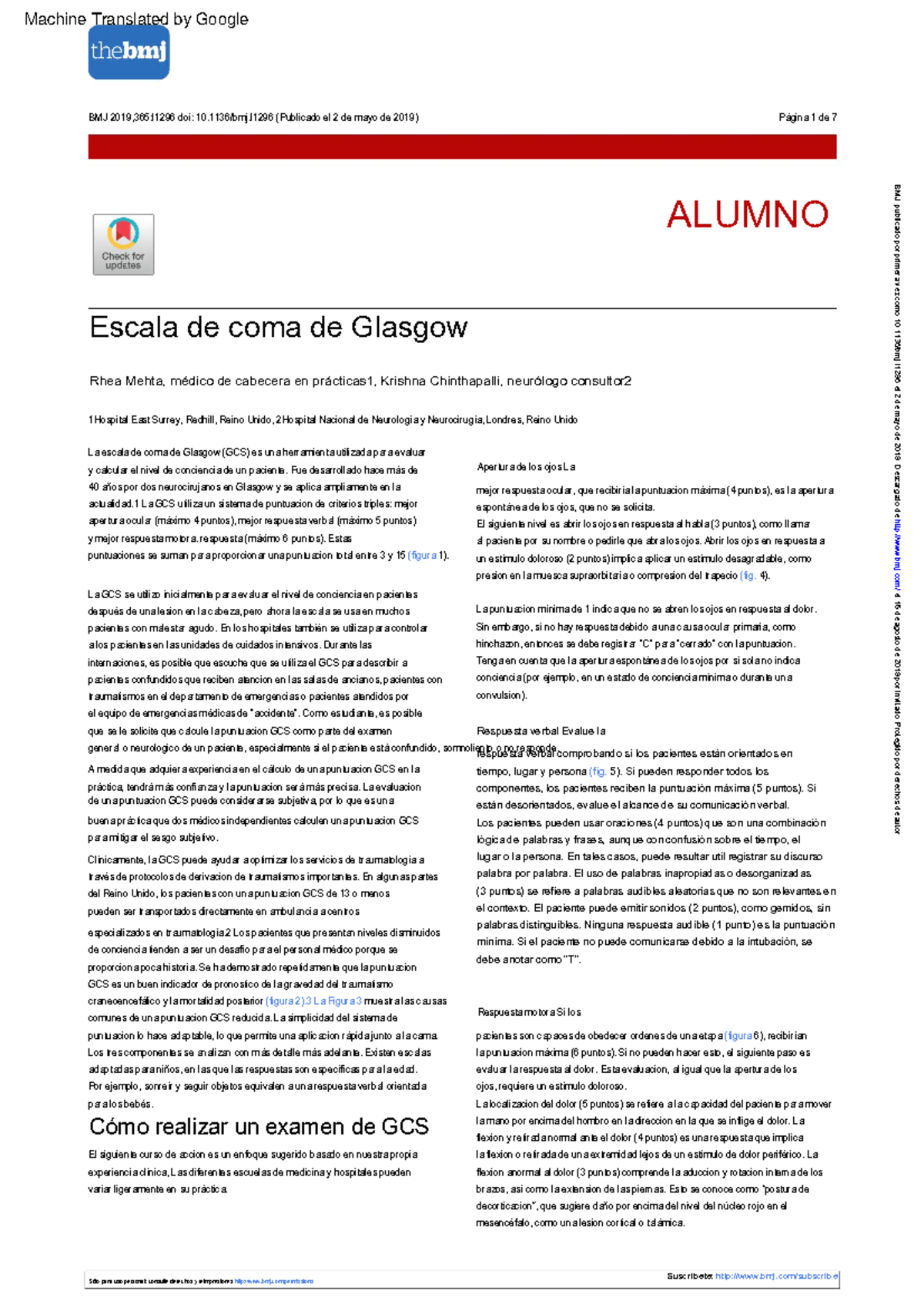 Glasgow COMA Scale - paper escala de gasglow - Escala de coma de ...