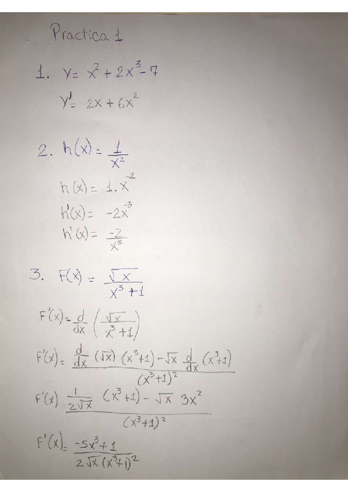 Práctica de cálculo 1 - Practica 1 1. Y's 2x + 6x2 2. h(x) = 1 X2 -2 h ...
