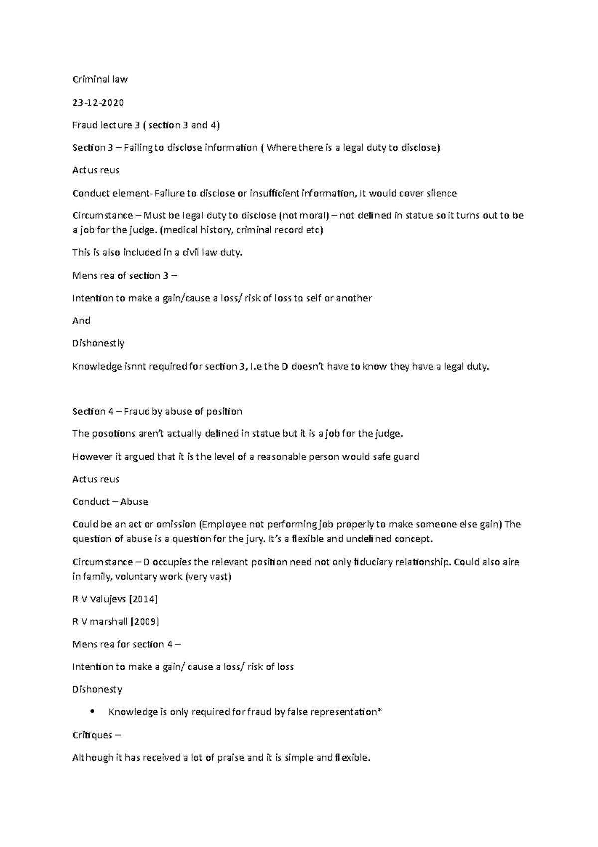 Fraud lecture 3 - Criminal law 23-12- Fraud lecture 3 ( section 3 and 4 ...