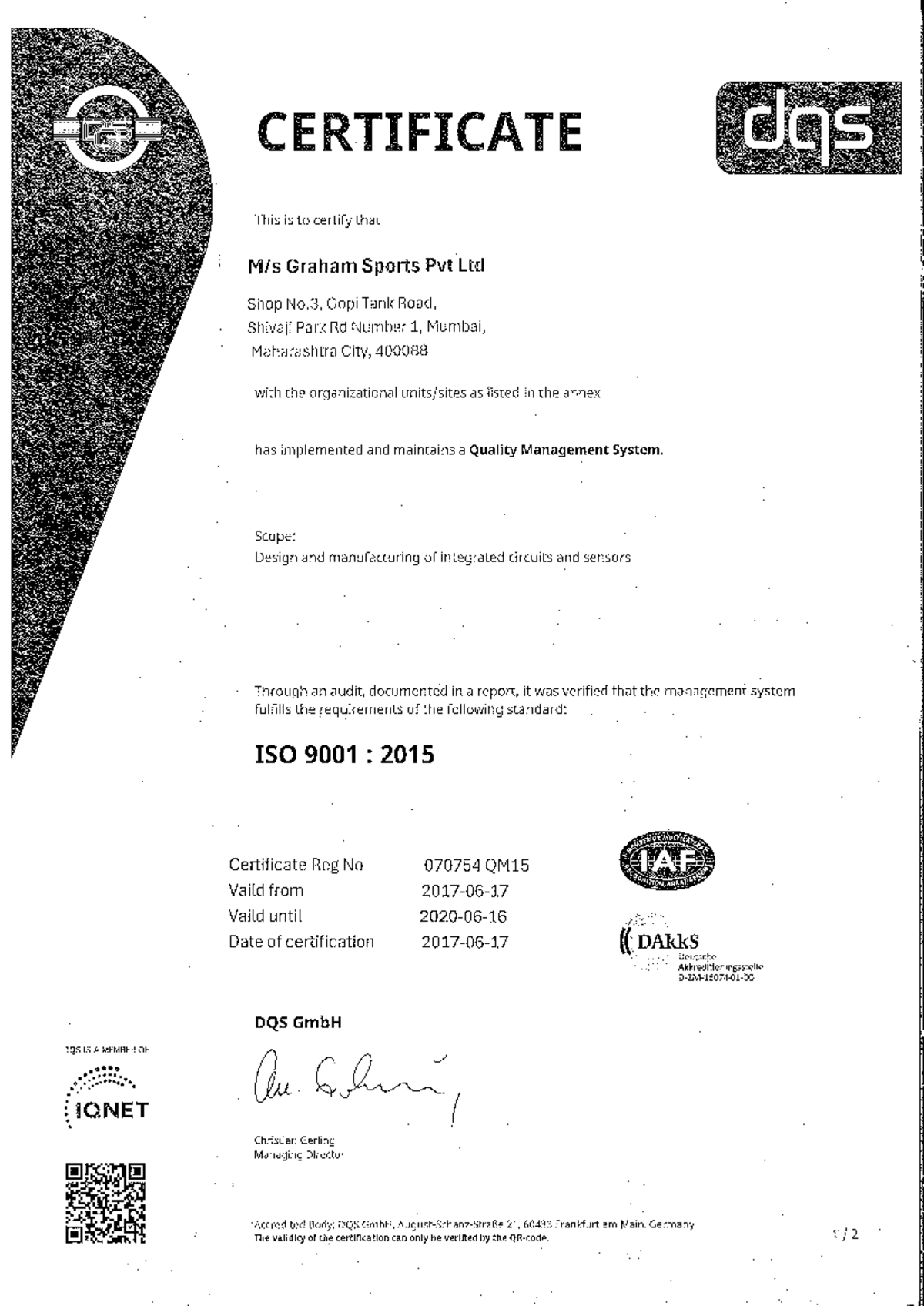 ISO Certificate - Isolated center - CERTIFICATE dqs This is to certify ...