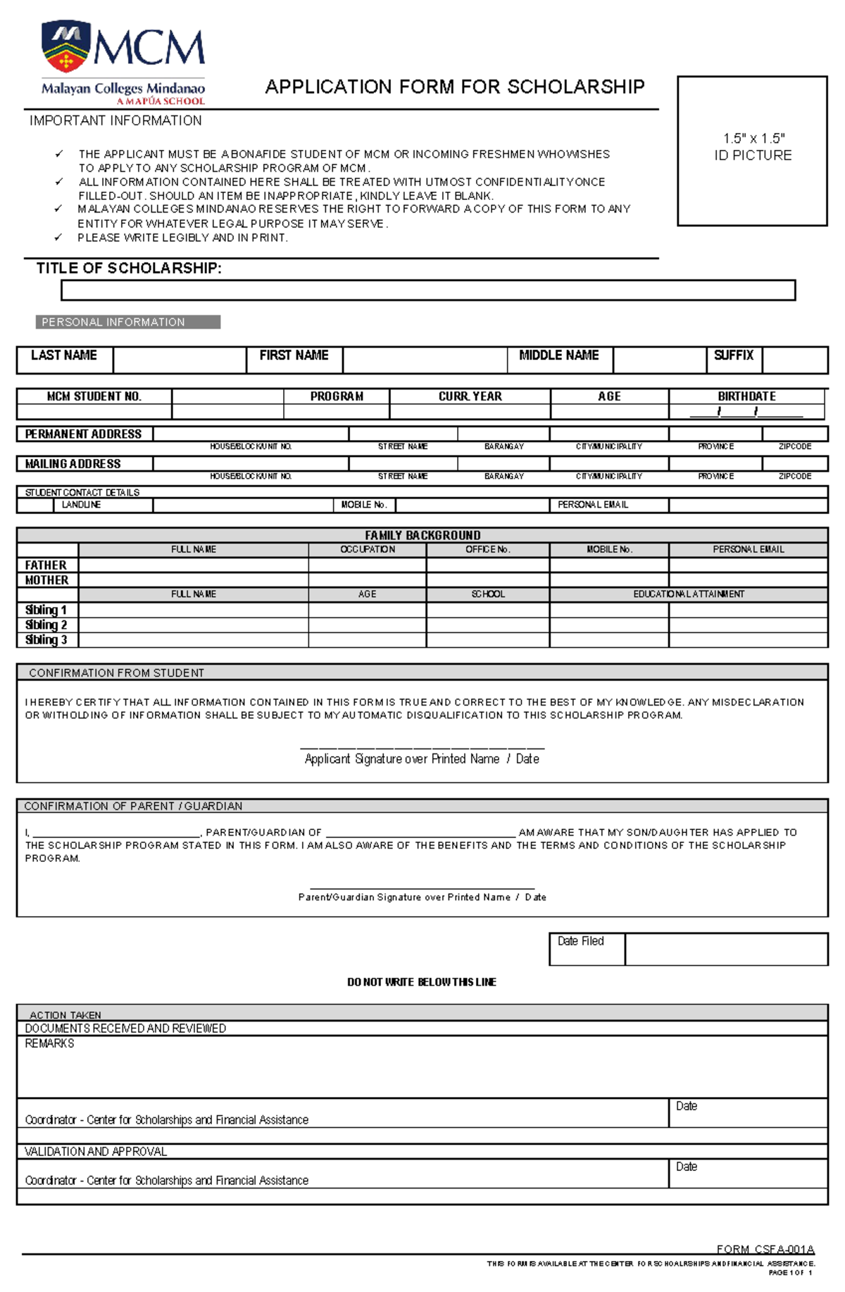 MCM Application for Scholarcship Form compressed - FORM CSFA-001A THIS ...